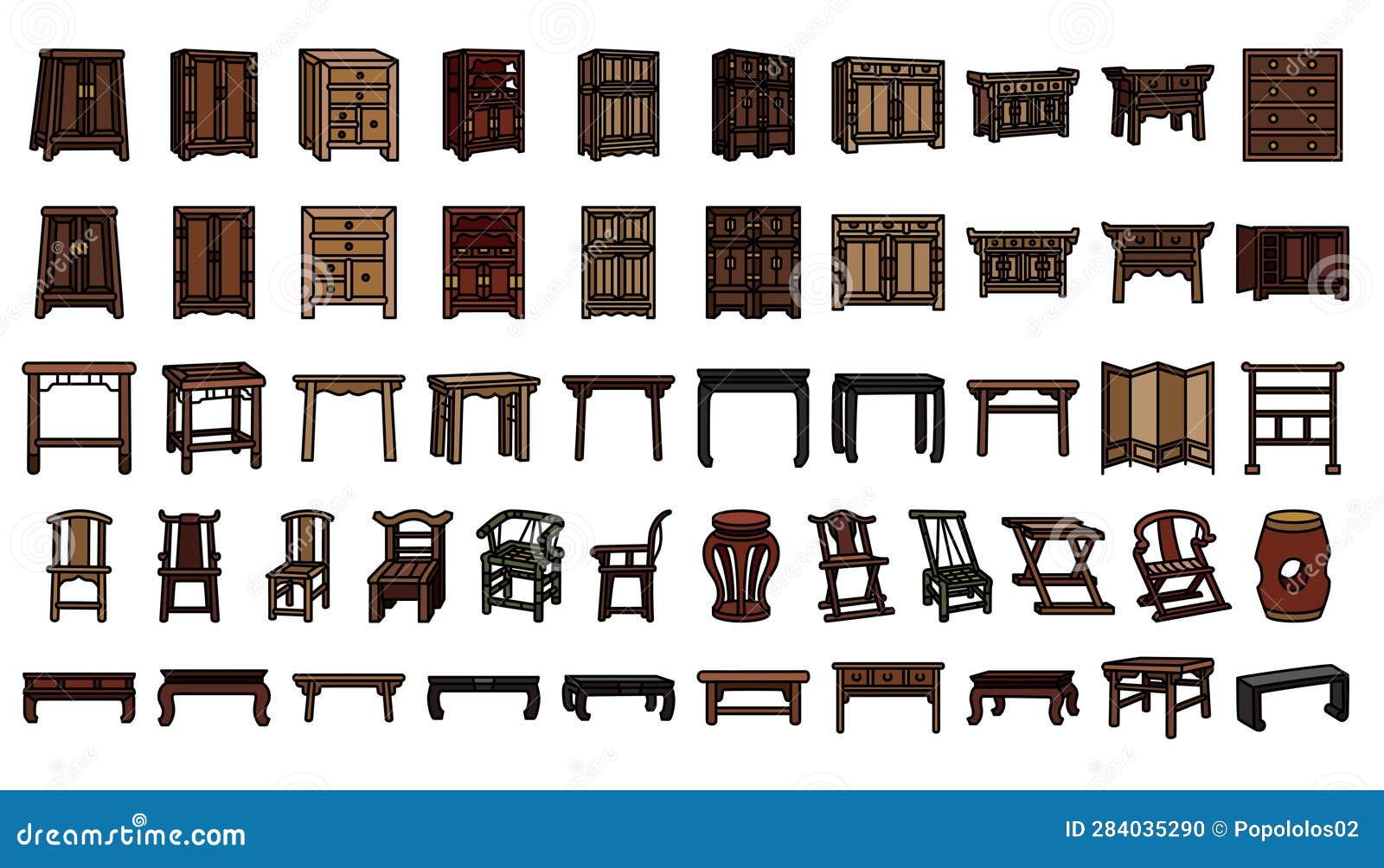 Chinese Furniture Icon. Line Icons with Color Fill. Stock Vector ...