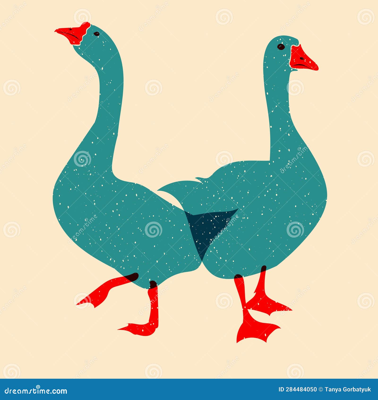 Duck, Goose. Vector Illustration with Riso Print Effect Stock Vector - Illustration of ...