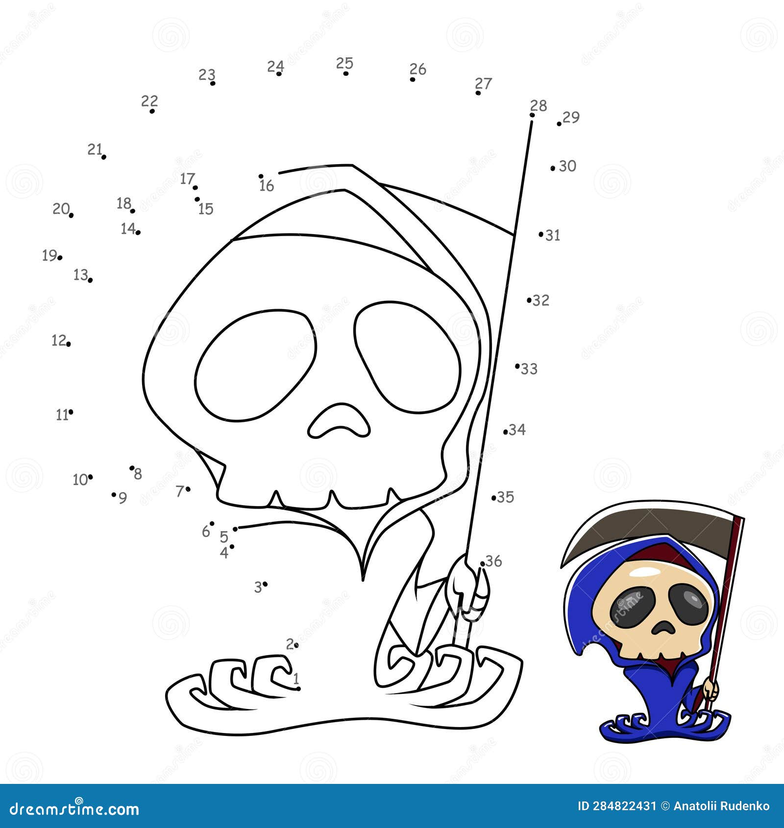 Point To Point Game. Draw a Line. Grim Reaper. Stock Vector ...