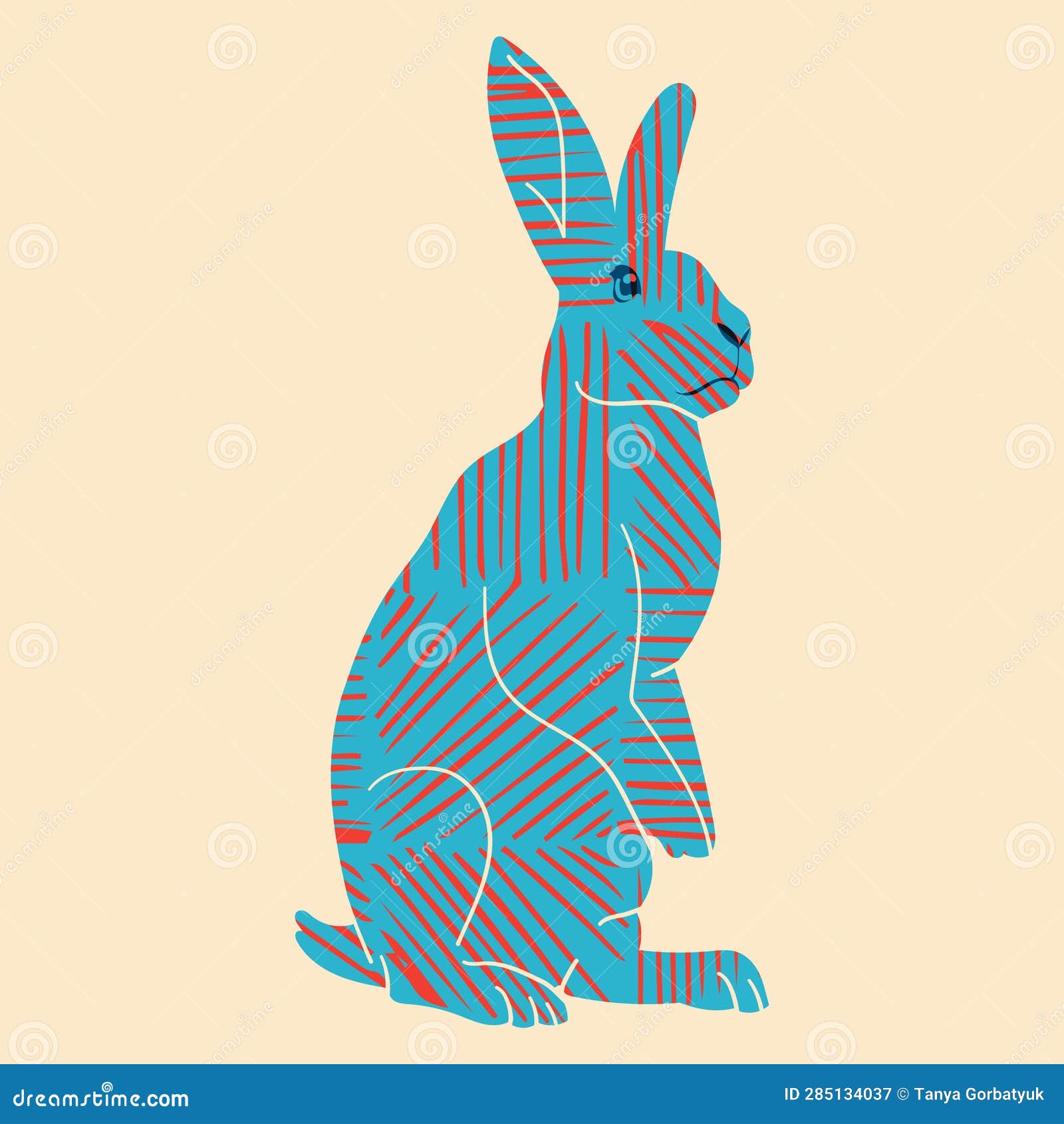 Rabbit, Bunny. Vector Illustration in a Minimalist Style with Riso ...