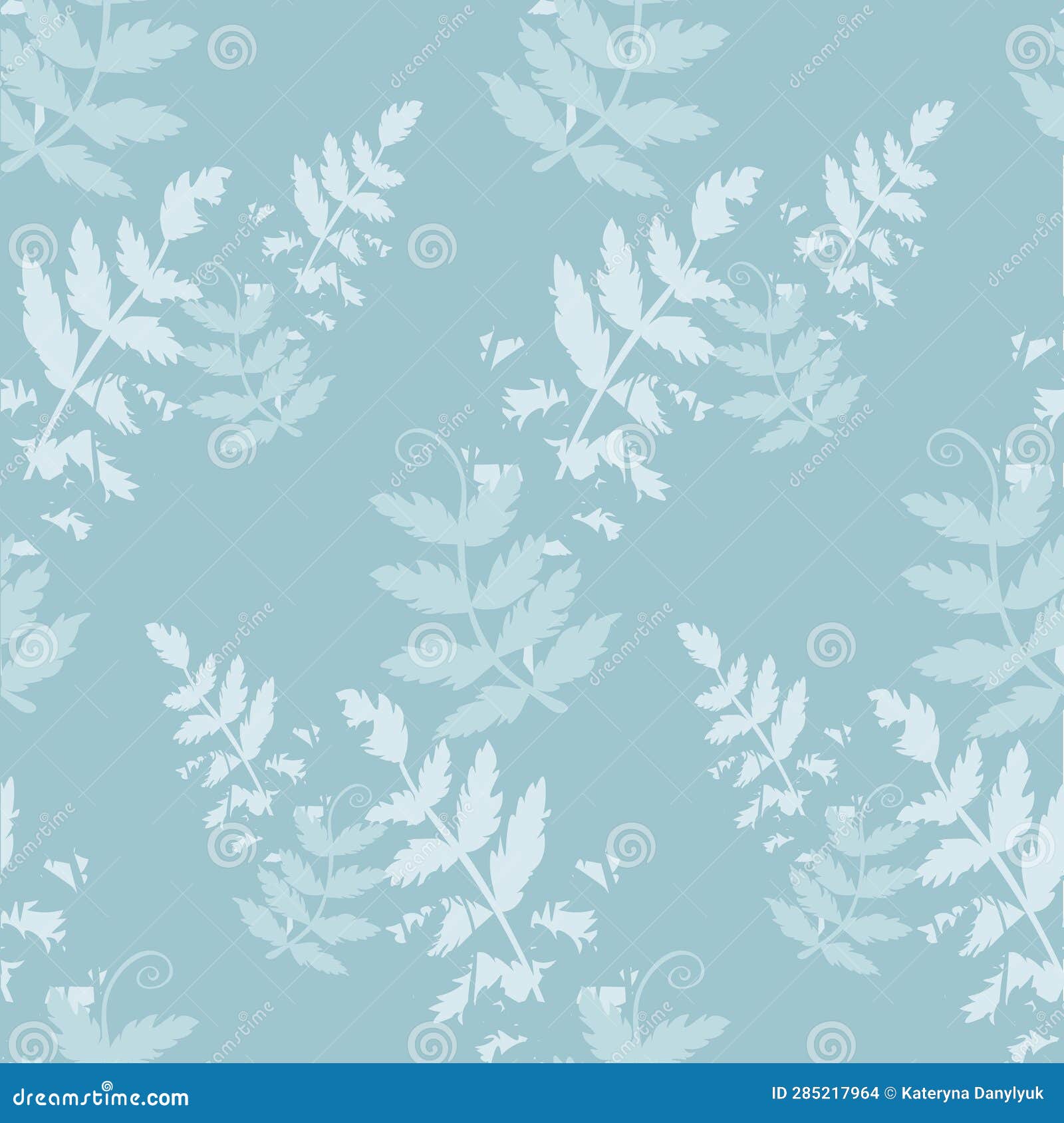 Fern Blue Stylized Plant Seamless Pattern on Blue Flat Design Stock ...