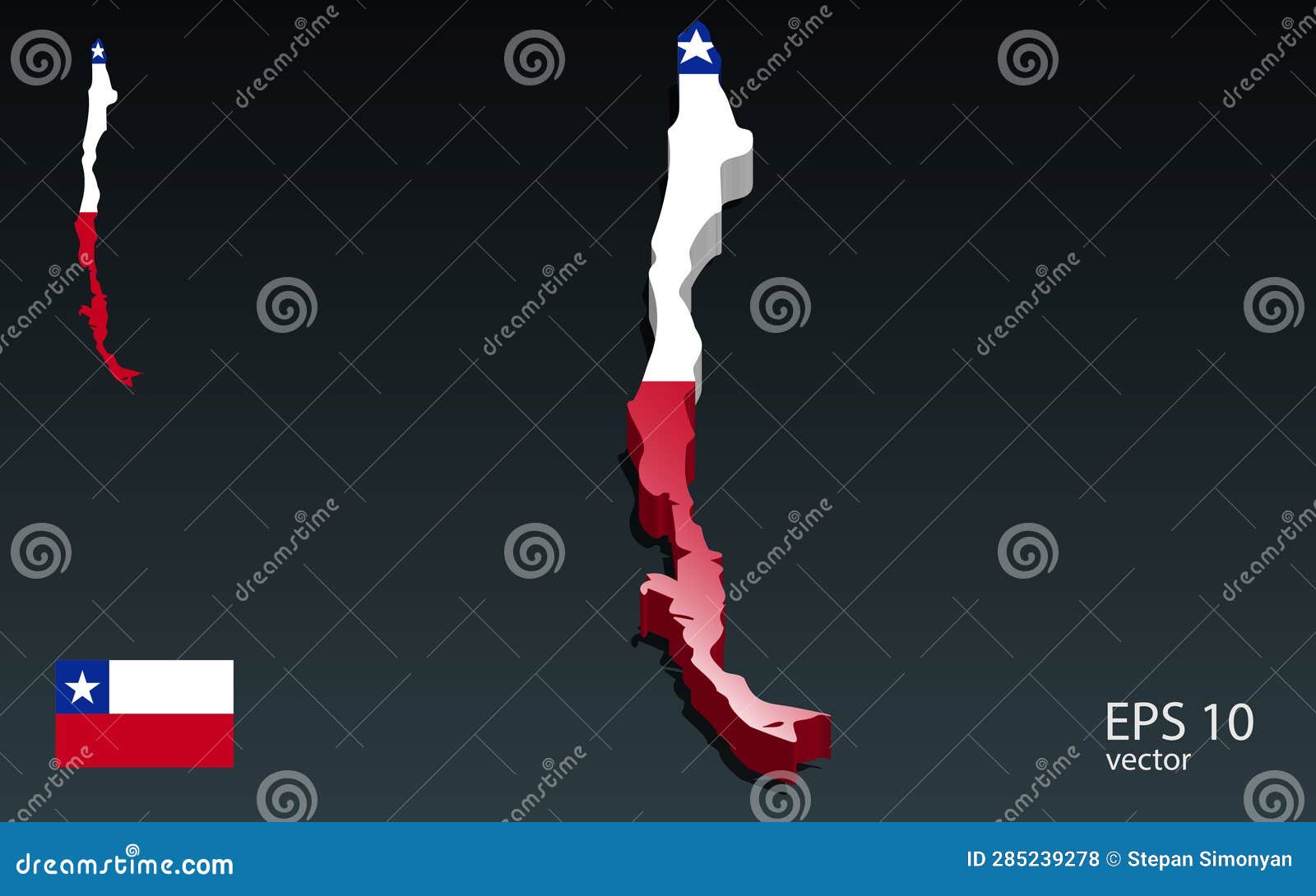 3D Chile Map and Flag . 3D Shape Design . Independence Day Concept ...