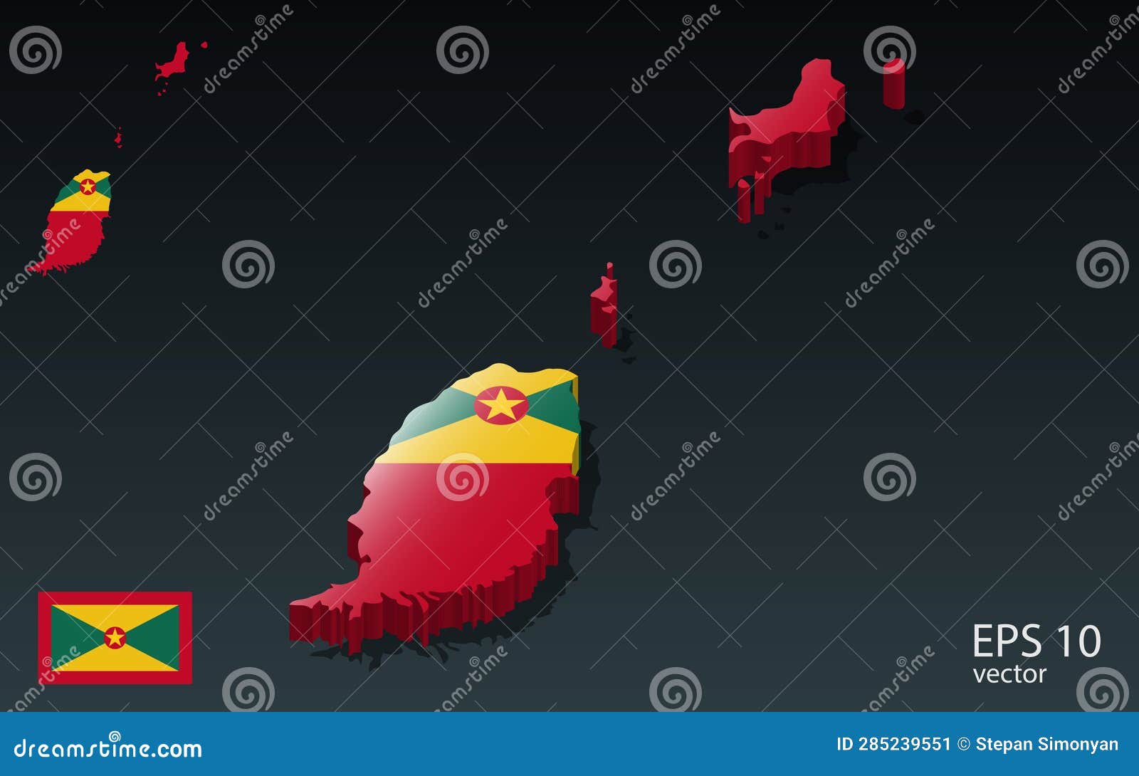 3D Grenada Map and Flag . 3D Shape Design . Independence Day Concept ...