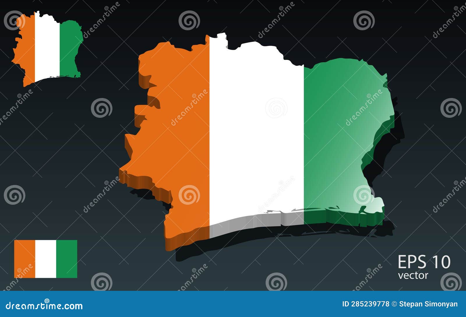 3D Ivory Coast Map and Flag . 3D Shape Design . Independence Day ...