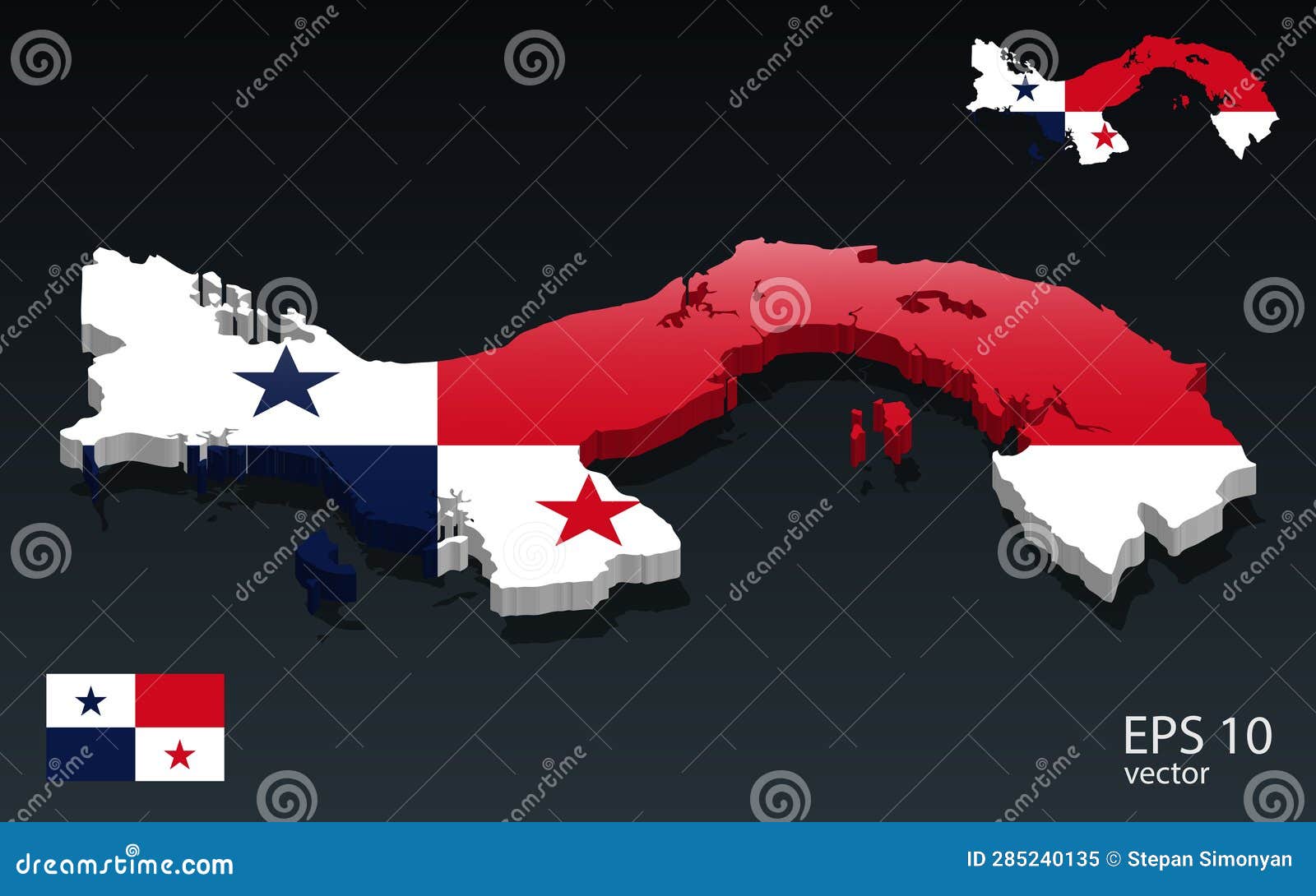 3D Panama Map and Flag . 3D Shape Design . Independence Day Concept ...