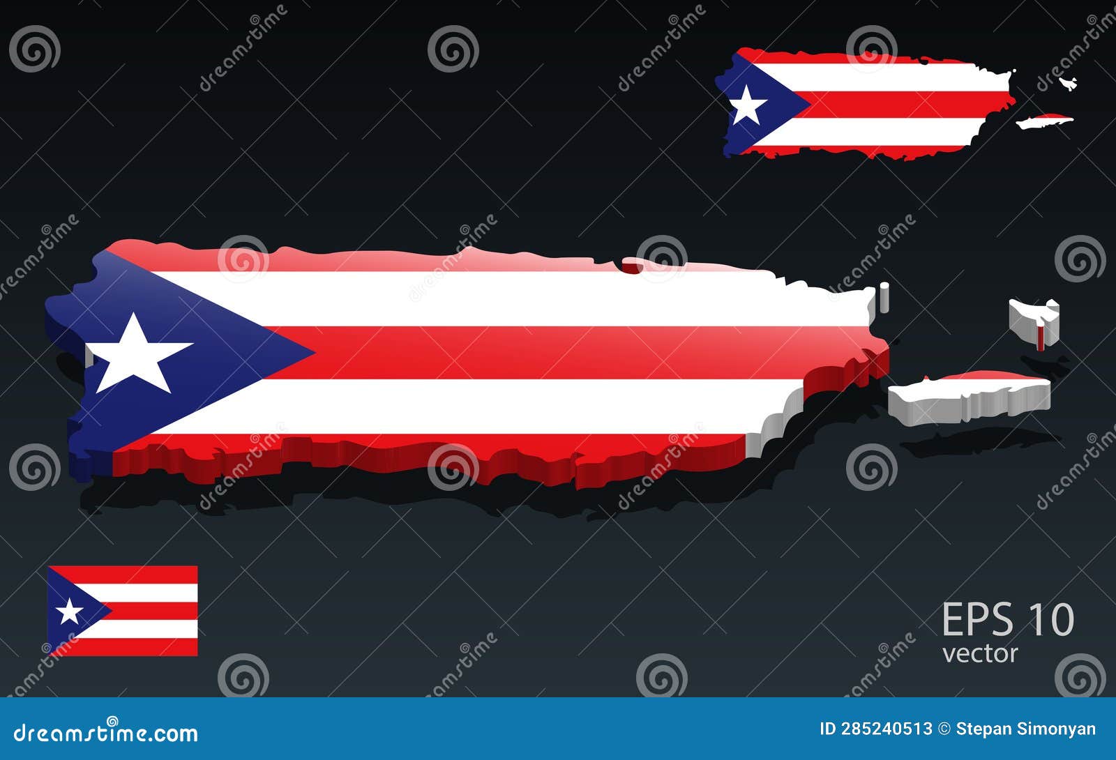 3D Puerto Rico Map and Flag . 3D Shape Design . Independence Day ...