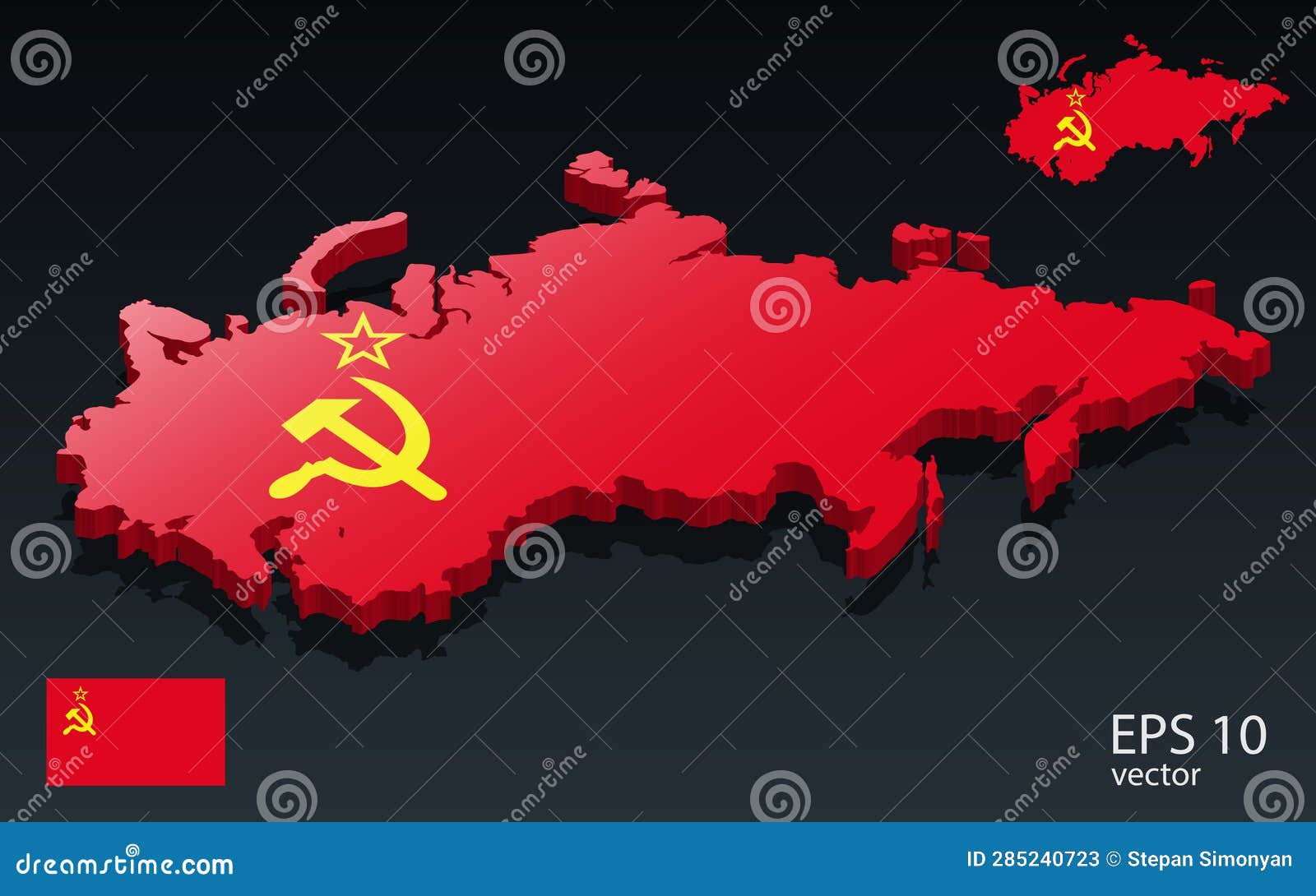 3D Soviet Union Map and Flag . 3D Shape Design . Independence Day ...