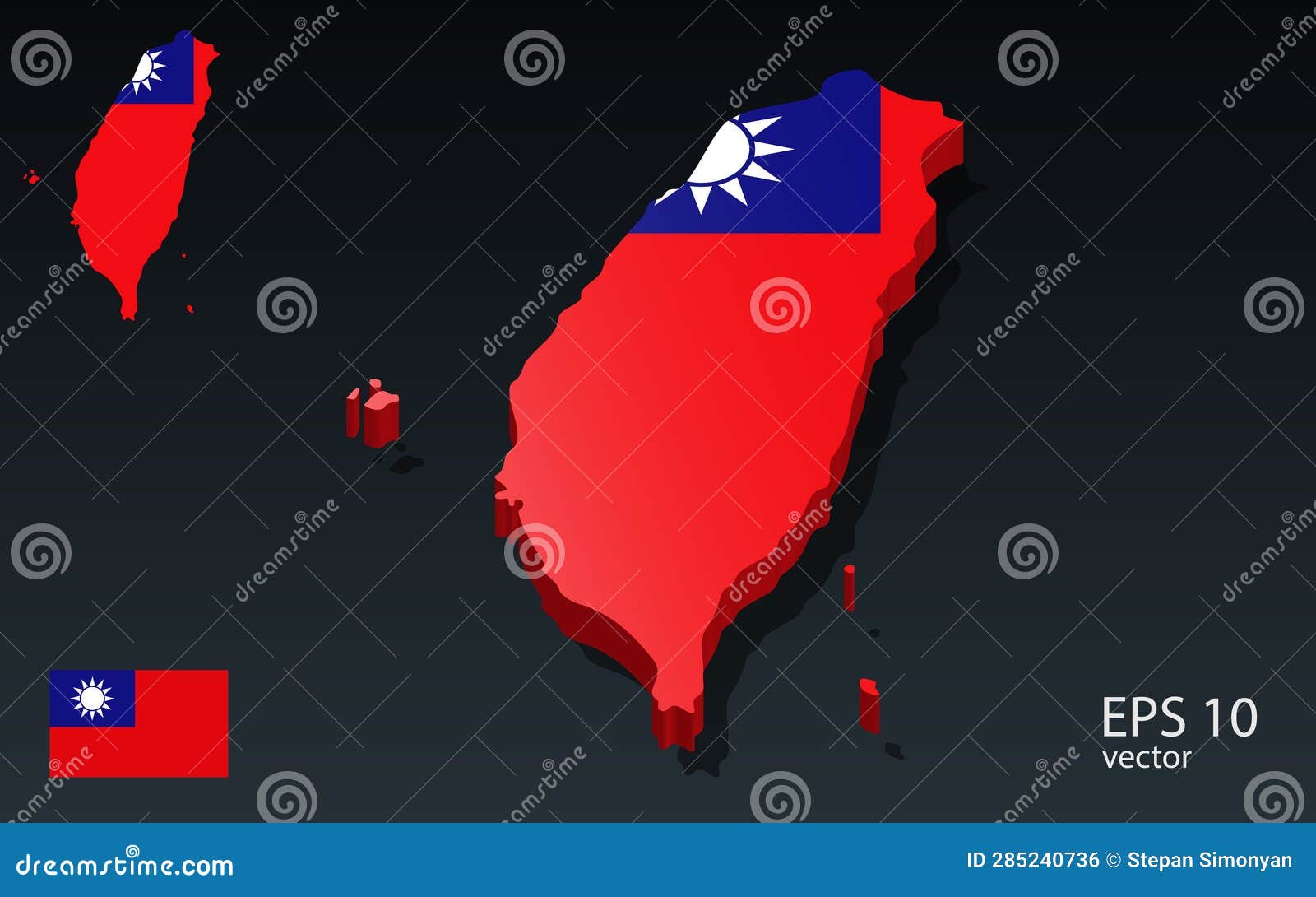 3D Taiwan Map and Flag . 3D Shape Design . Independence Day Concept ...