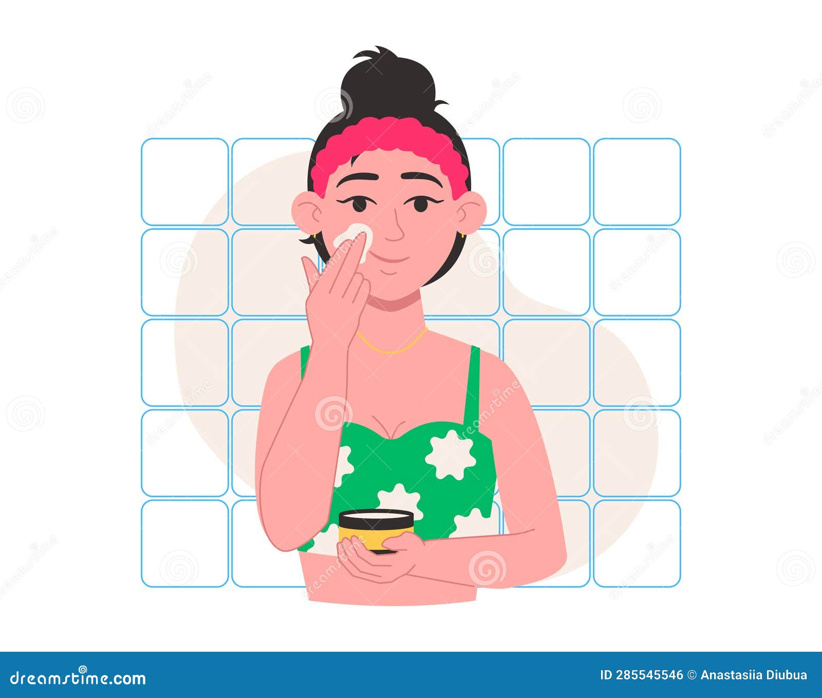 Skin Care. Woman Applies Face Cream Stock Vector - Illustration of girl ...