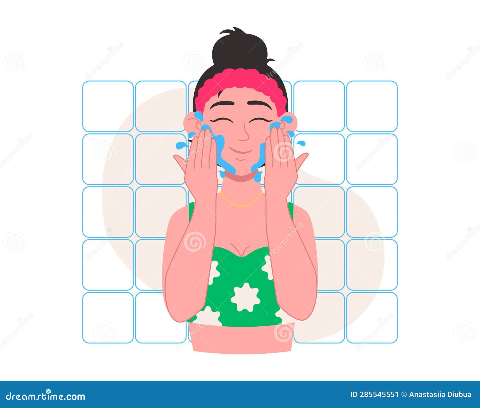 Skin Care. Woman Washes Herself with Water or Rinses Off the Product ...