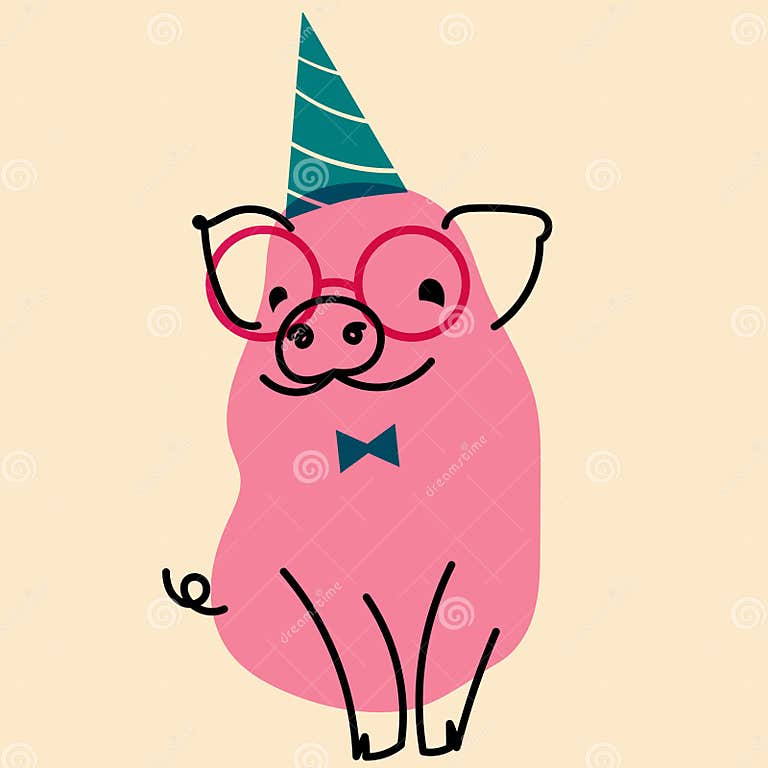 Pink, Fancy Pig. Vector Illustration in Flat Cartoon Style Stock Vector ...