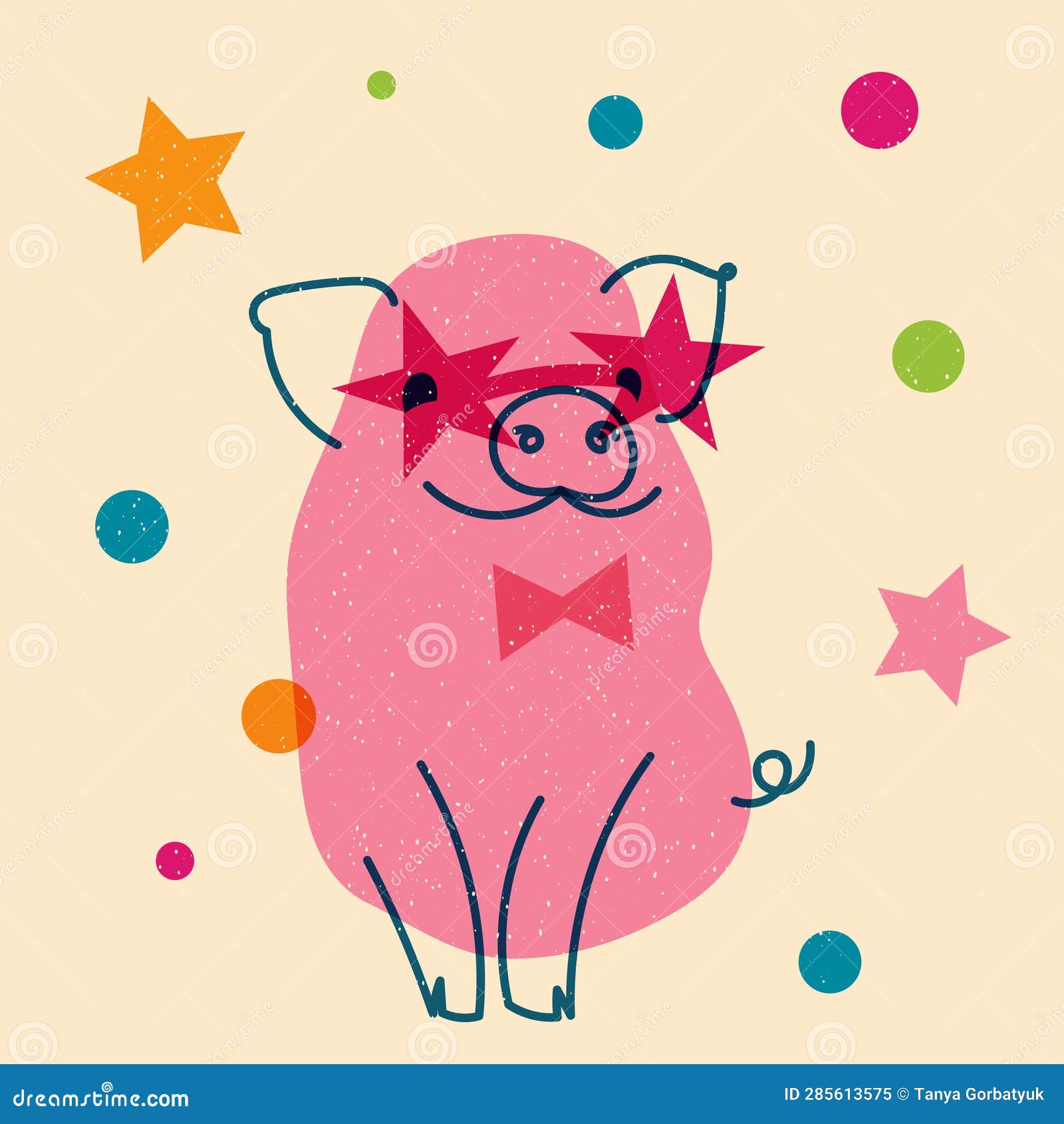 Pink, Fancy Pig. Vector Illustration in Flat Cartoon Style Stock Vector ...
