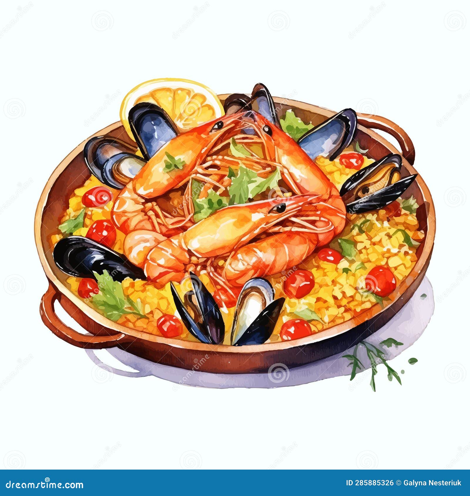 Paella plate stock vector. Illustration of shrimp, isolated - 285885326
