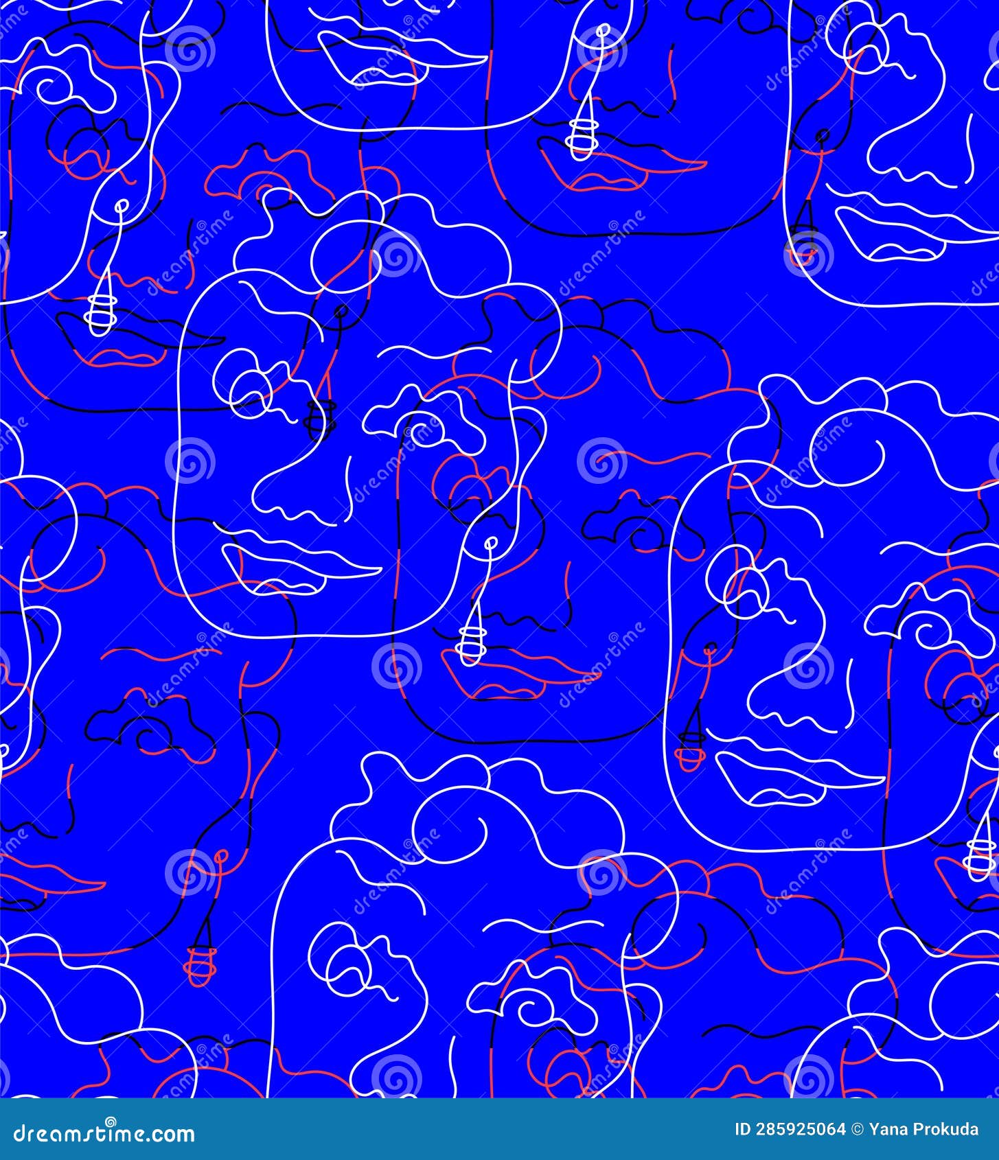 Seamless Pattern with Hand Drawn Abstract Faces Stock Illustration ...