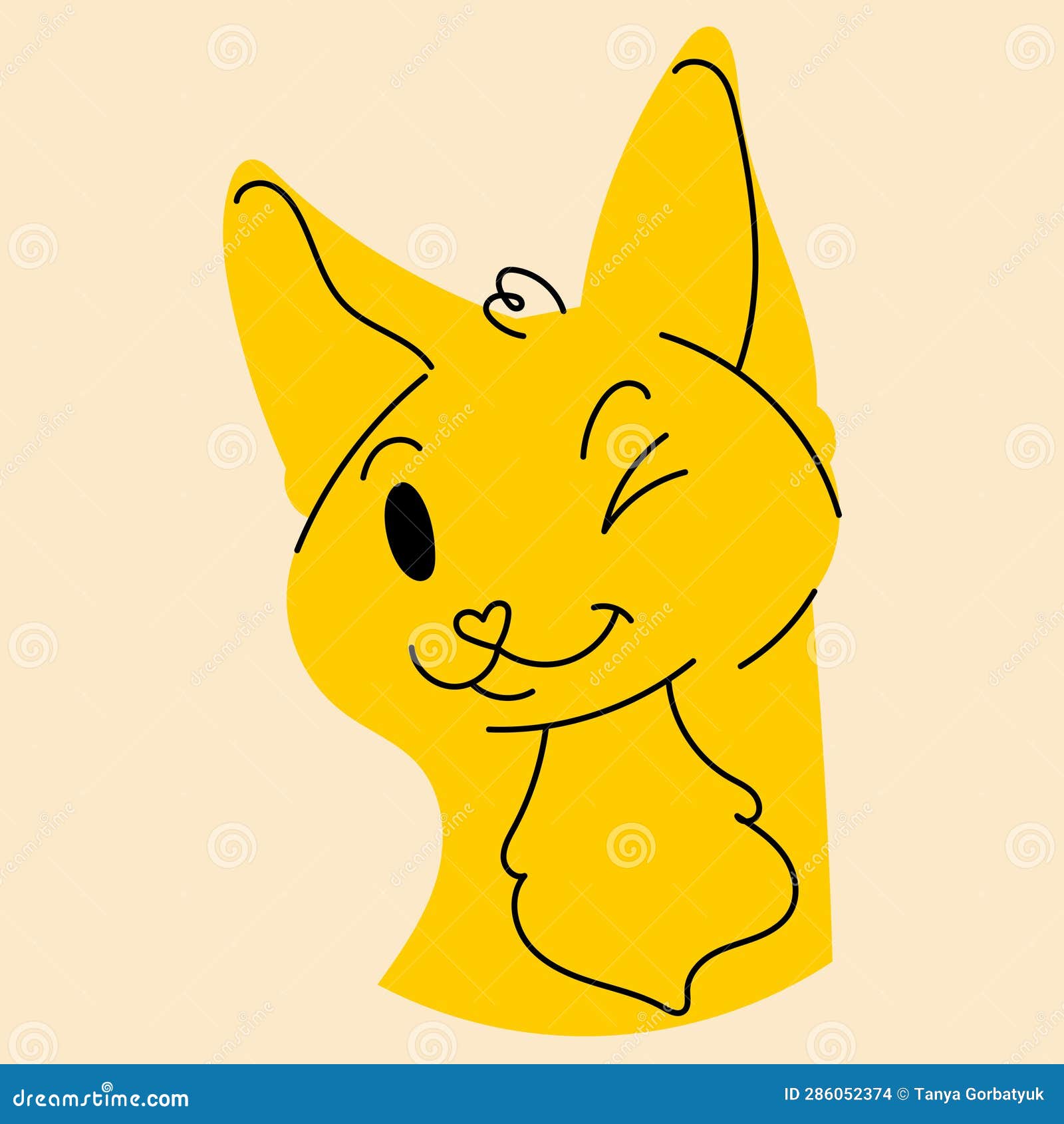 Yellow, Fancy Cat. Vector Illustration in Flat Cartoon Style Stock ...