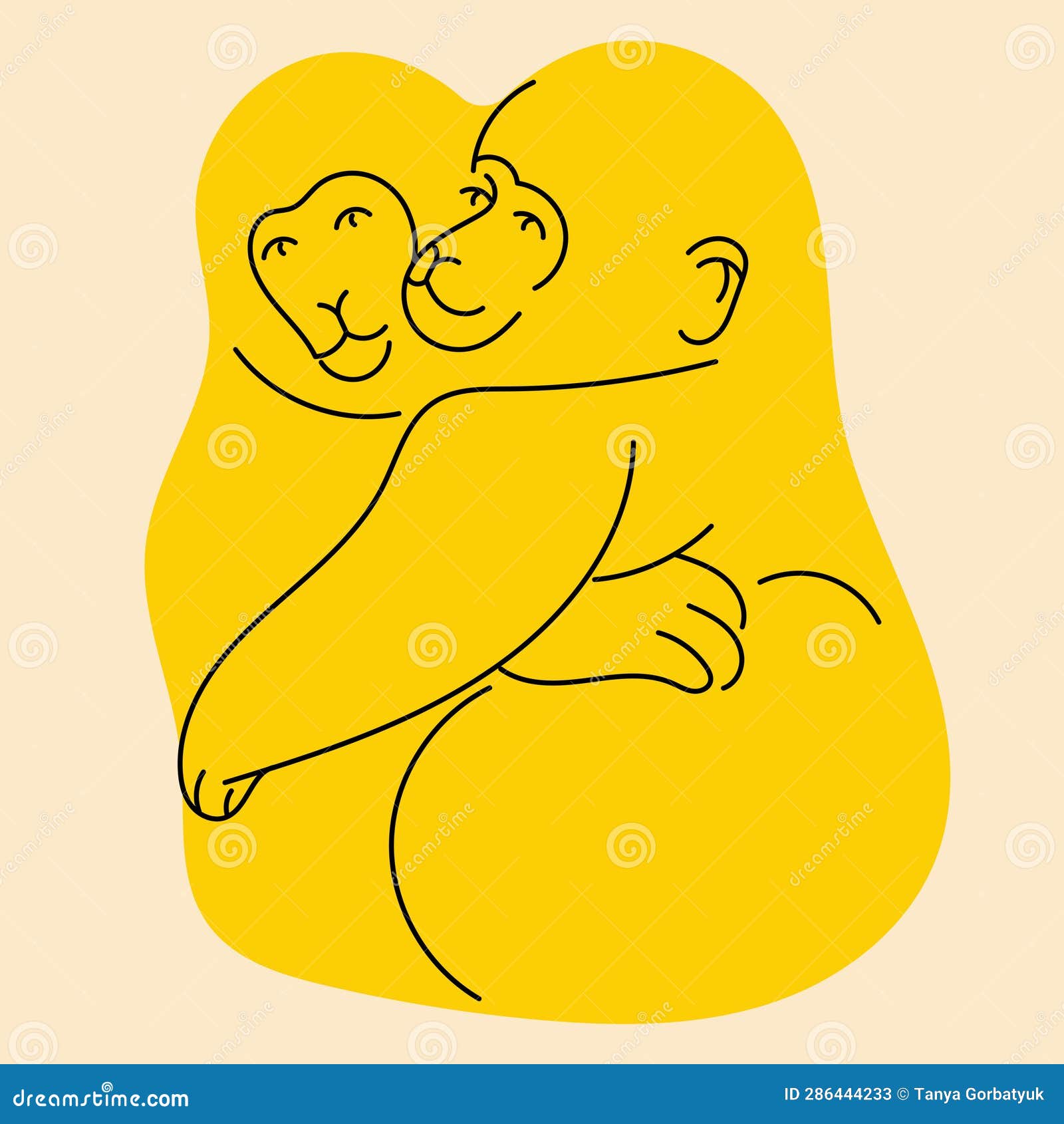 Two Monkeys Hugging. Vector Illustration in Flat Cartoon Style Stock ...