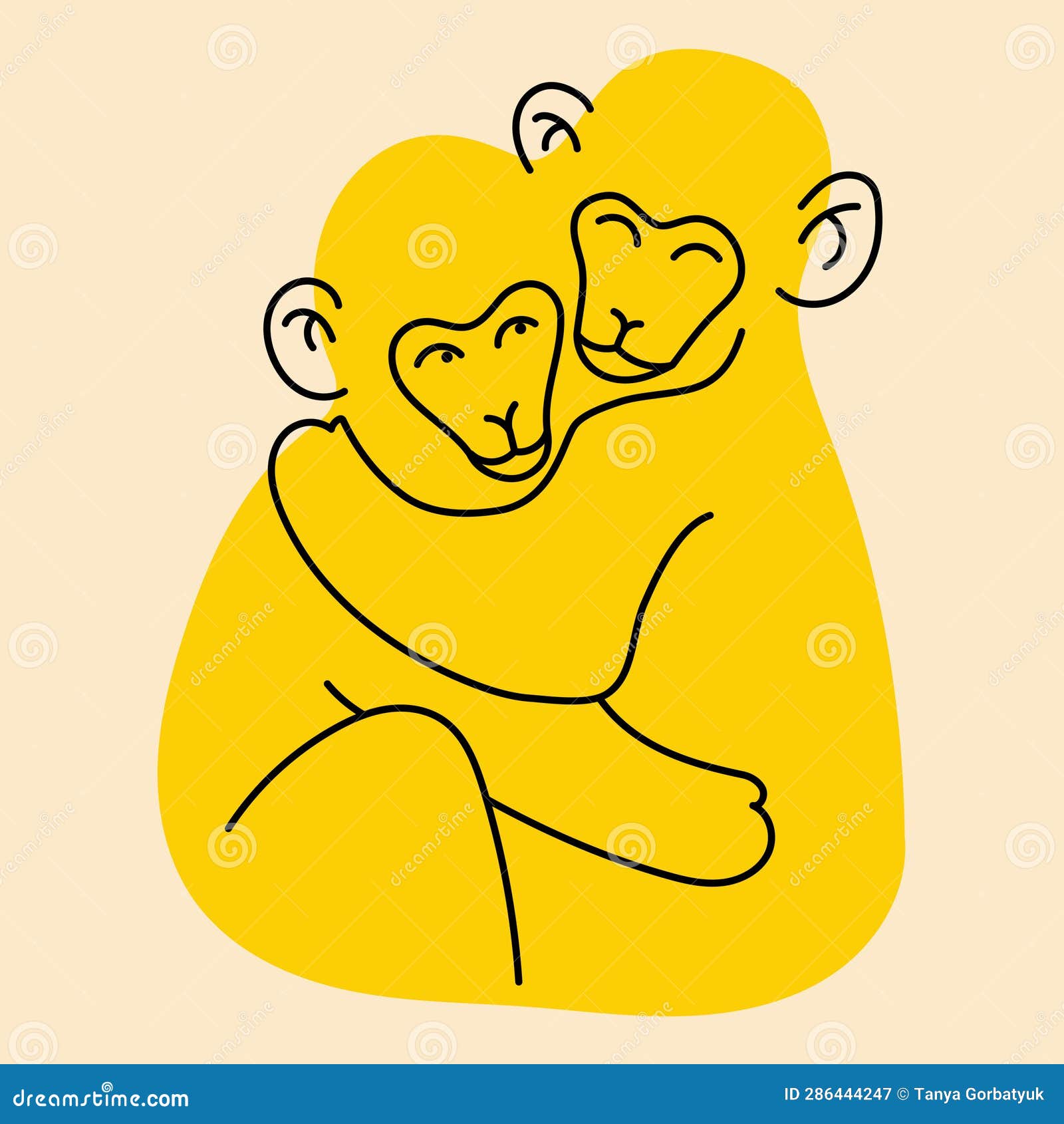 Two Monkeys Hugging. Vector Illustration in Flat Cartoon Style Stock ...