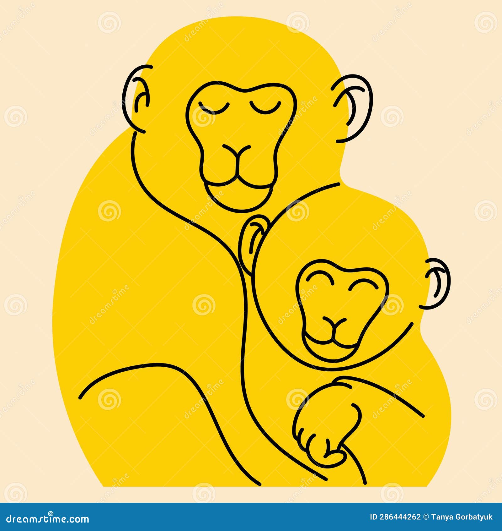 Two Monkeys Hugging. Vector Illustration in Flat Cartoon Style Stock ...