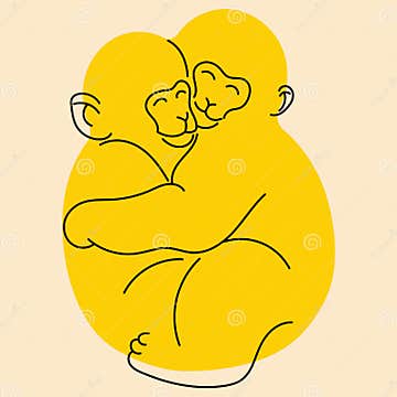 Two Monkeys Hugging. Vector Illustration in Flat Cartoon Style Stock ...