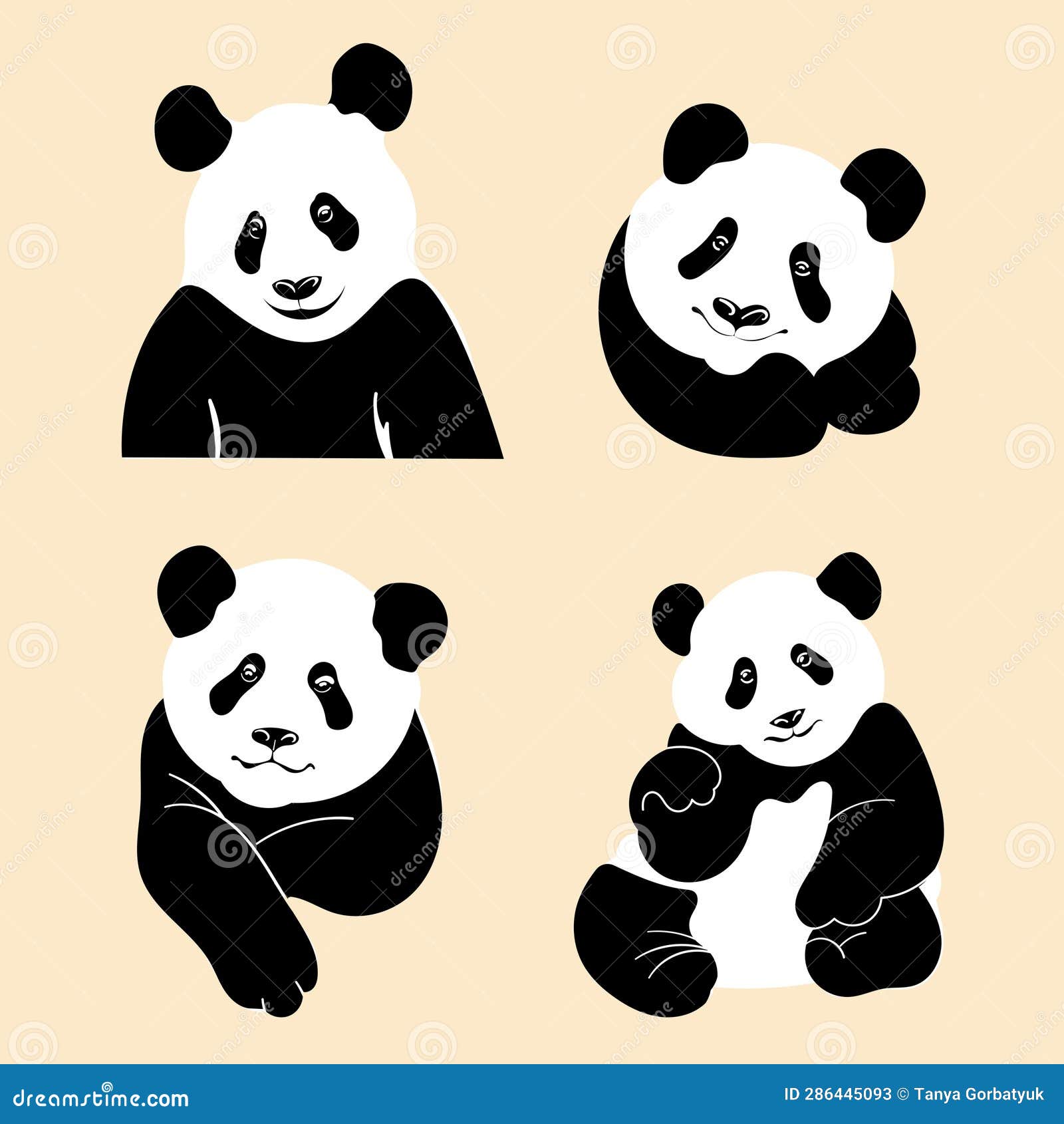 Set Of Pandas. Avatar, Badge, Poster, Logo Templates, Print. Flat ...