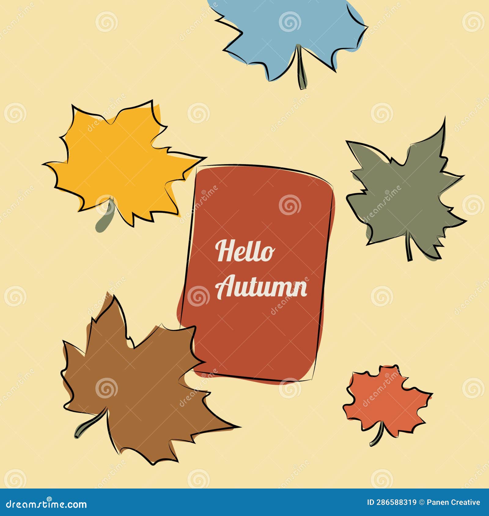 Element Leaf Hello Autumn Line Art Illustration Vector. Stock ...