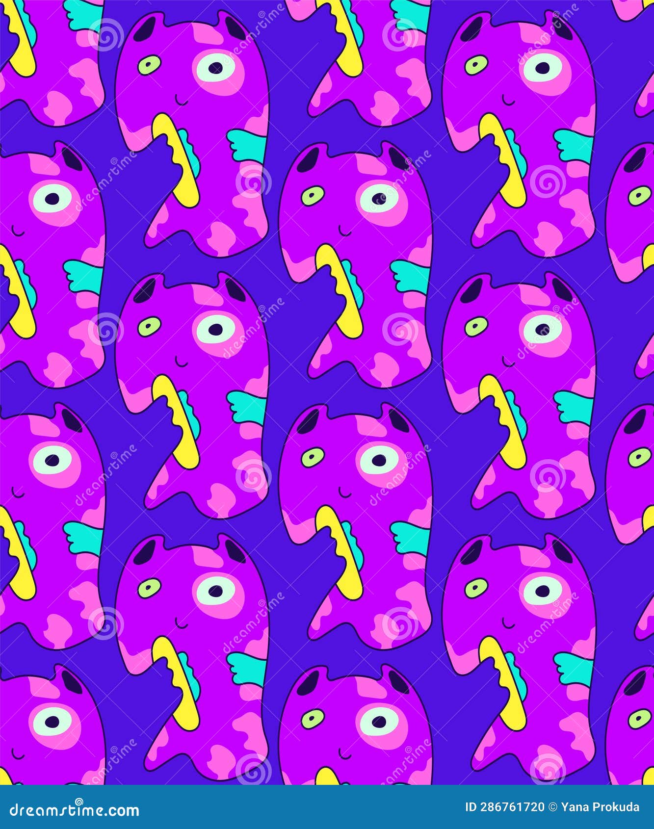 Creative Vector Seamless Pattern with Hand Drawn Alien Cats Stock ...