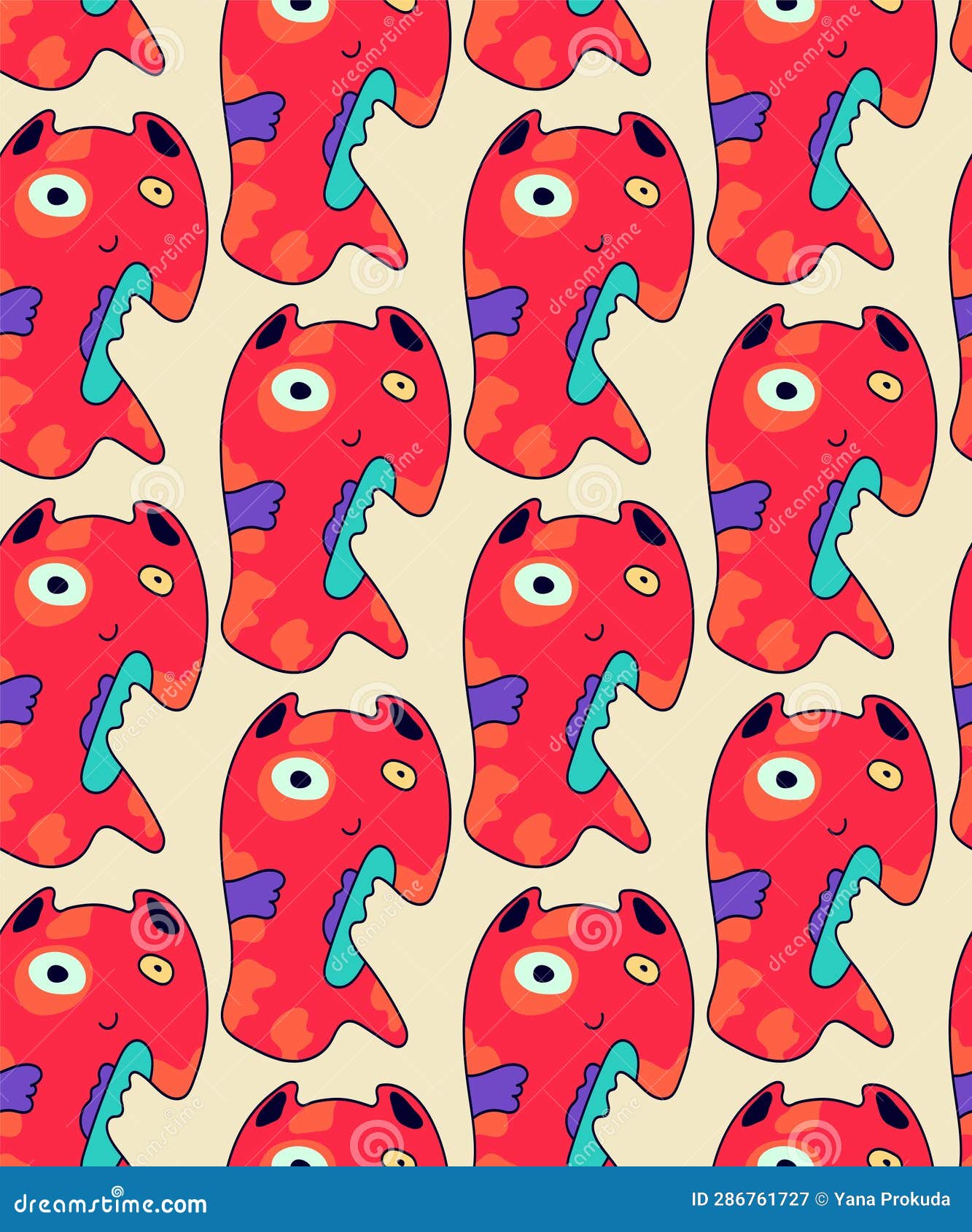 Creative Vector Seamless Pattern with Hand Drawn Alien Cats Stock ...