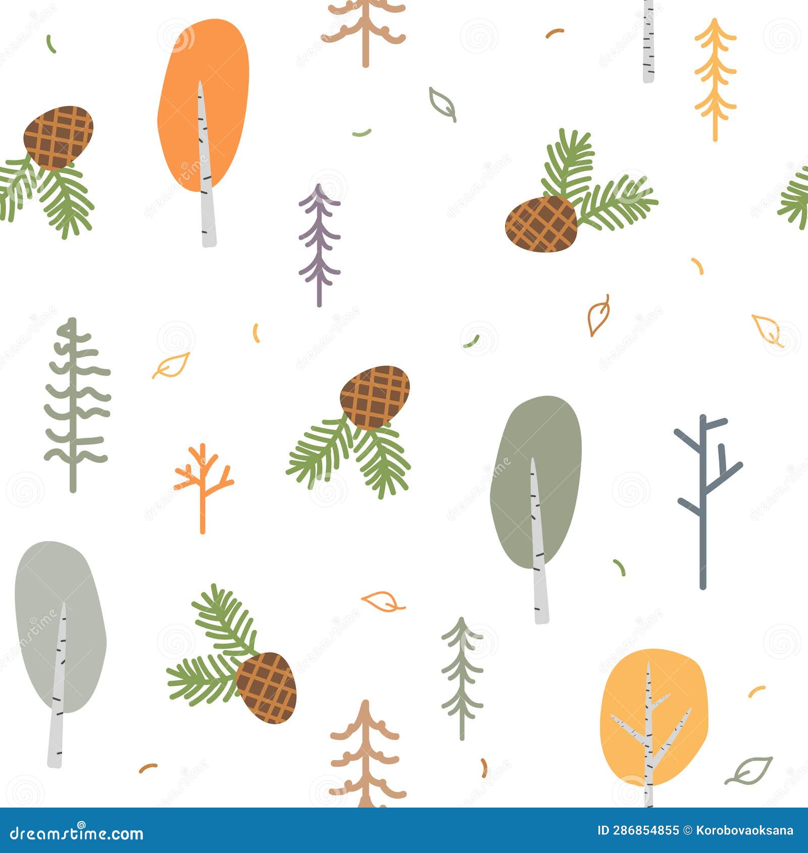 Vector Seamless Pattern, Pine Cones and Trees Stock Vector - Illustration of tree, design: 286854855