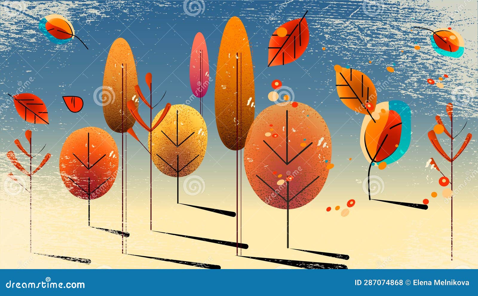 Abstract Colorful Autumn Trees on Shabby Background. Retro Forest ...