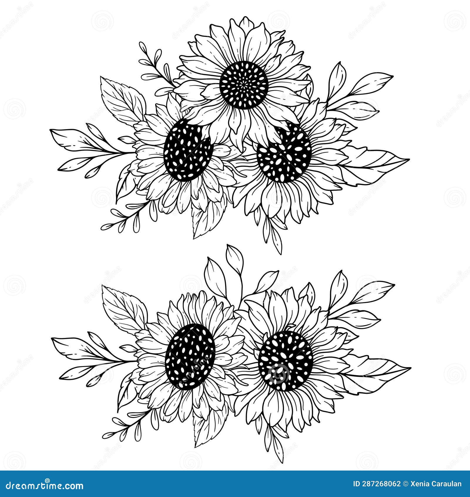 Sunflowers Line Art, Fine Line Sunflower Bouquets Hand Drawn ...