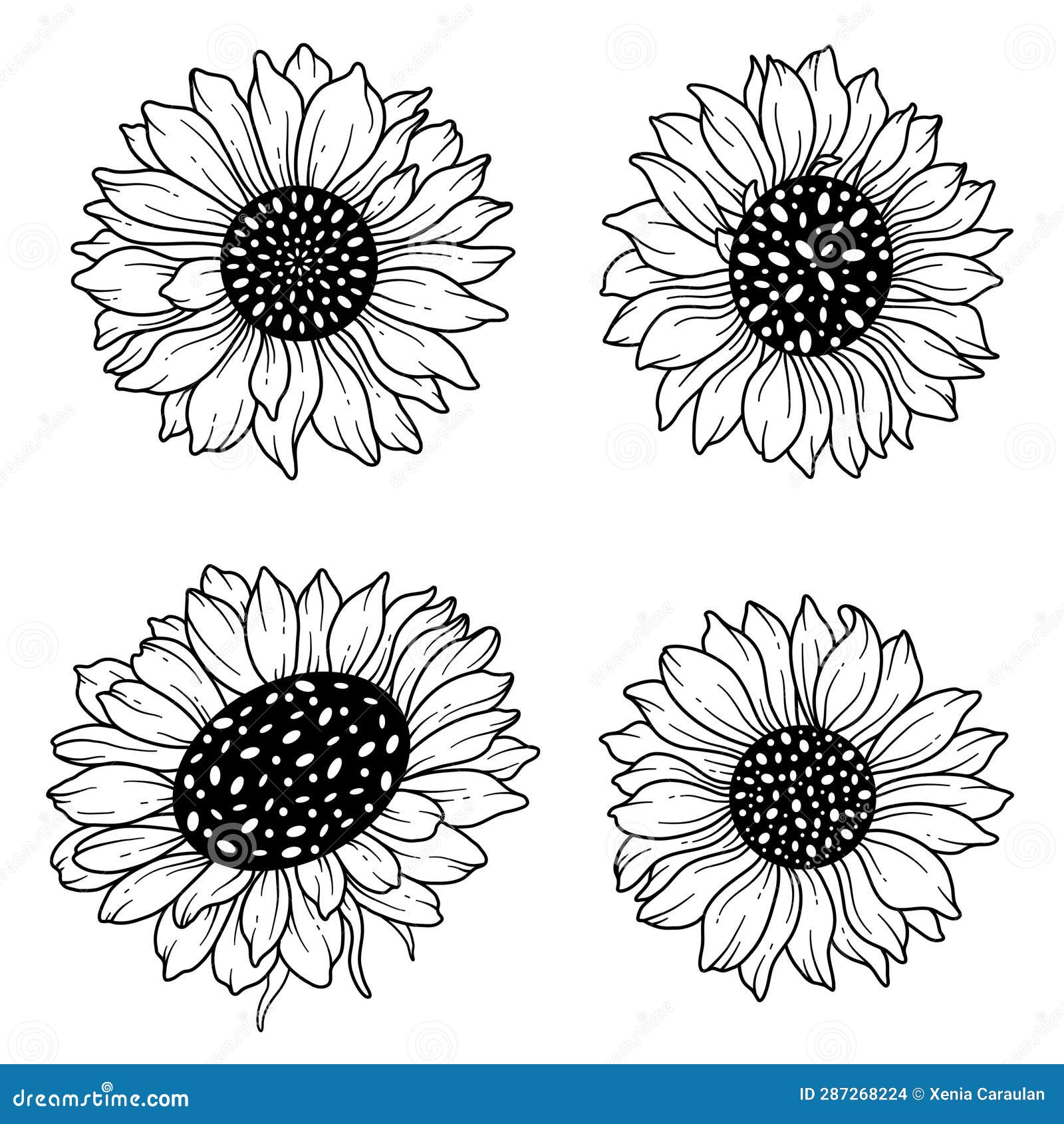 Sunflowers Line Art, Fine Line Sunflower Bouquets Hand Drawn ...