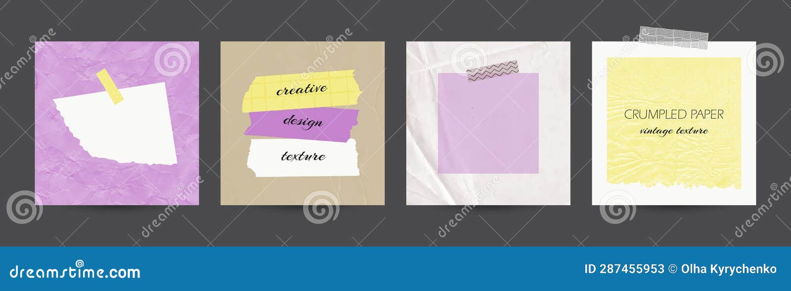 Colorful Retro Templates with Crumpled Paper Texture for Social Media ...