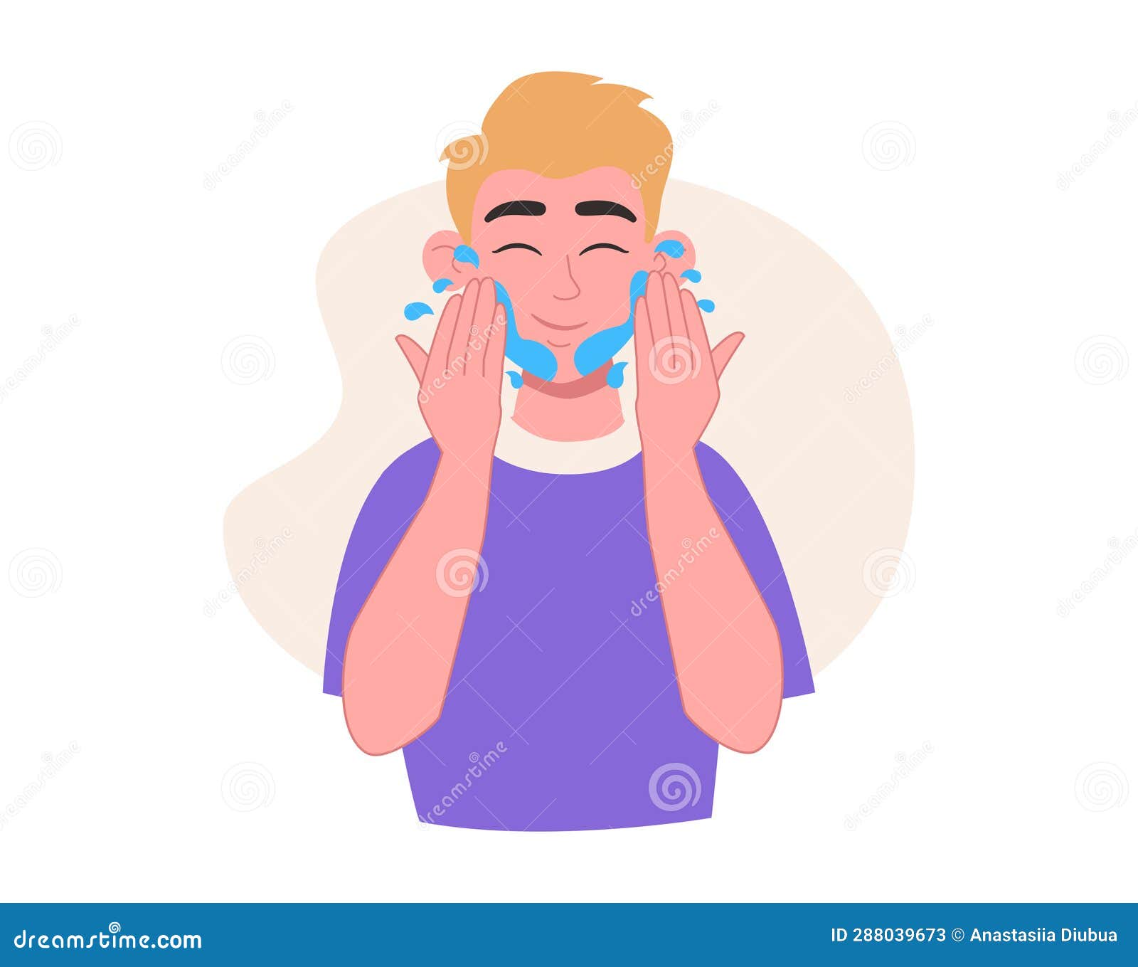 Skin Care. Man Washes Herself with Water or Rinses Off the Product ...