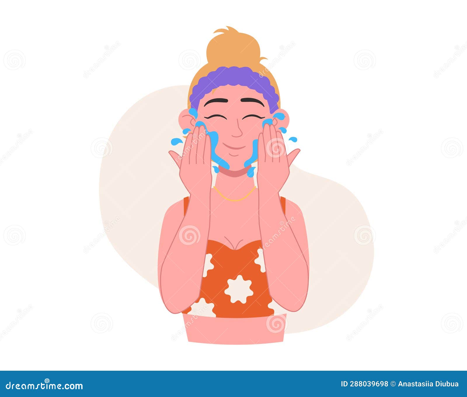 Skin Care. Woman Washes Herself with Water or Rinses Off the Product ...