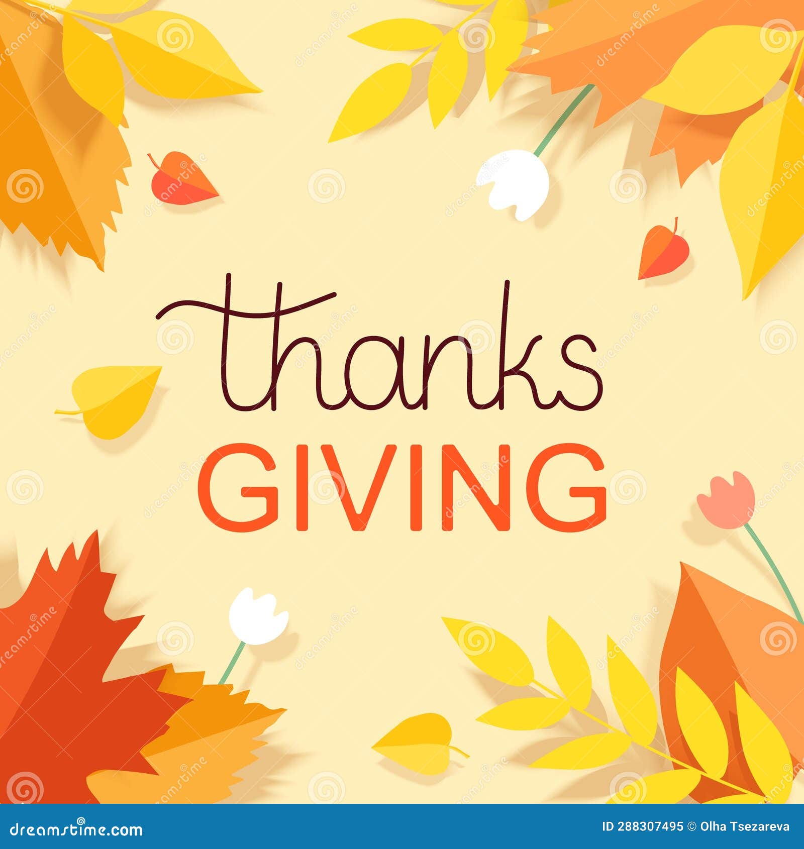 Thanksgiving Lettering with Orange Leaves on Background Stock Vector ...