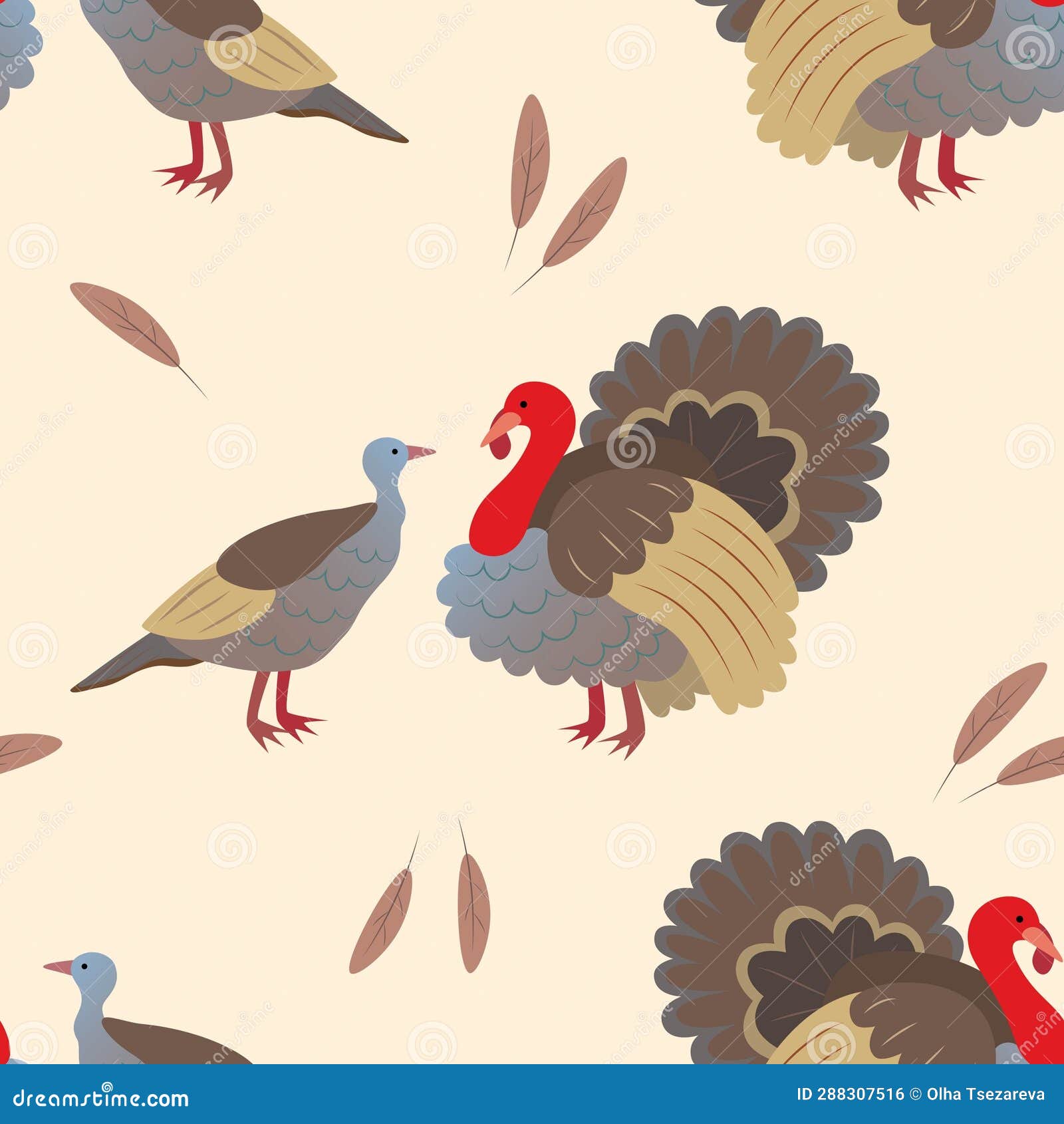 Thanksgiving Pattern with Turkeys on a Beige Background Stock Vector ...
