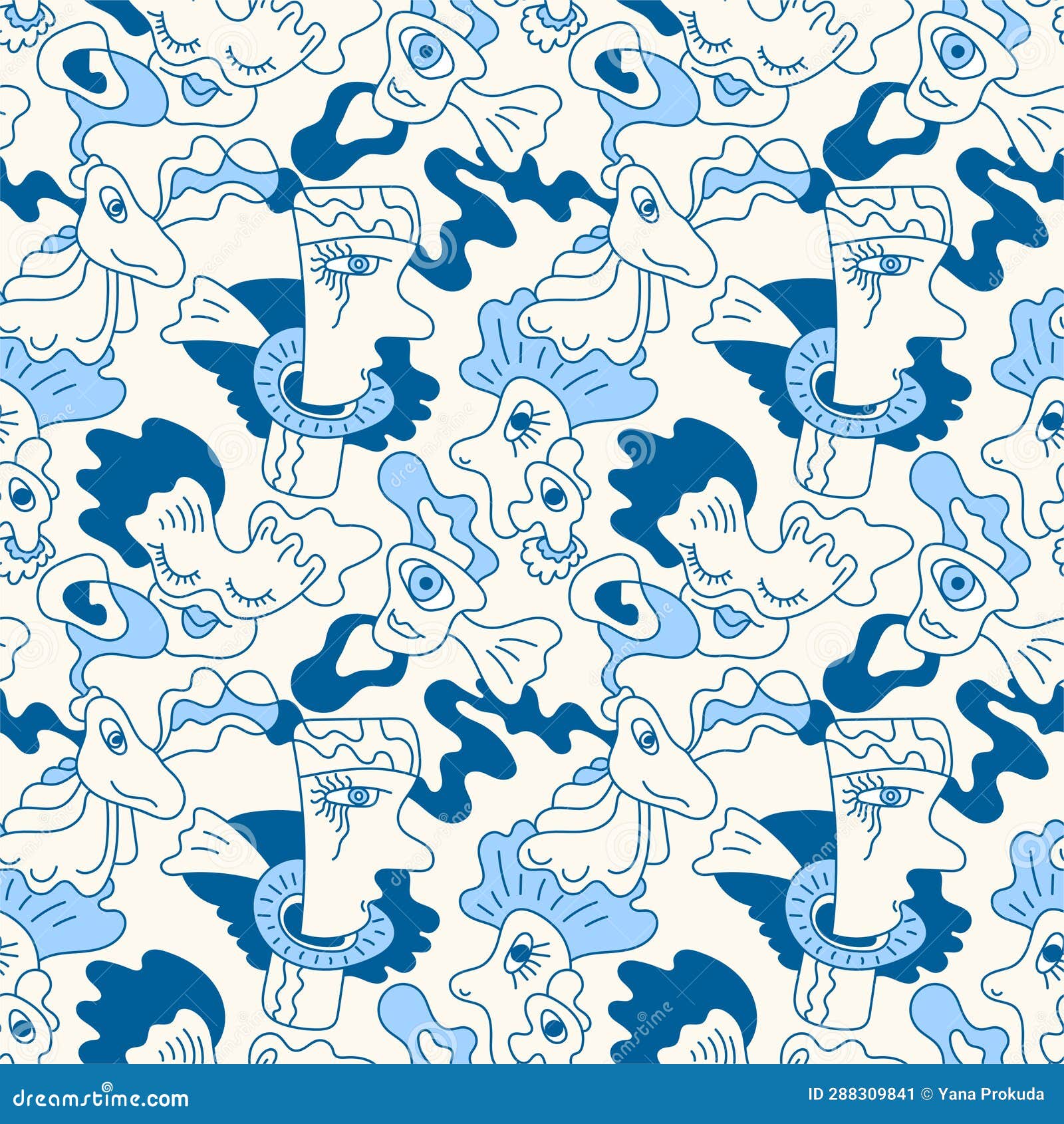 Abstract Vector Seamless Psychedelic Pattern with Surreal Faces Stock ...