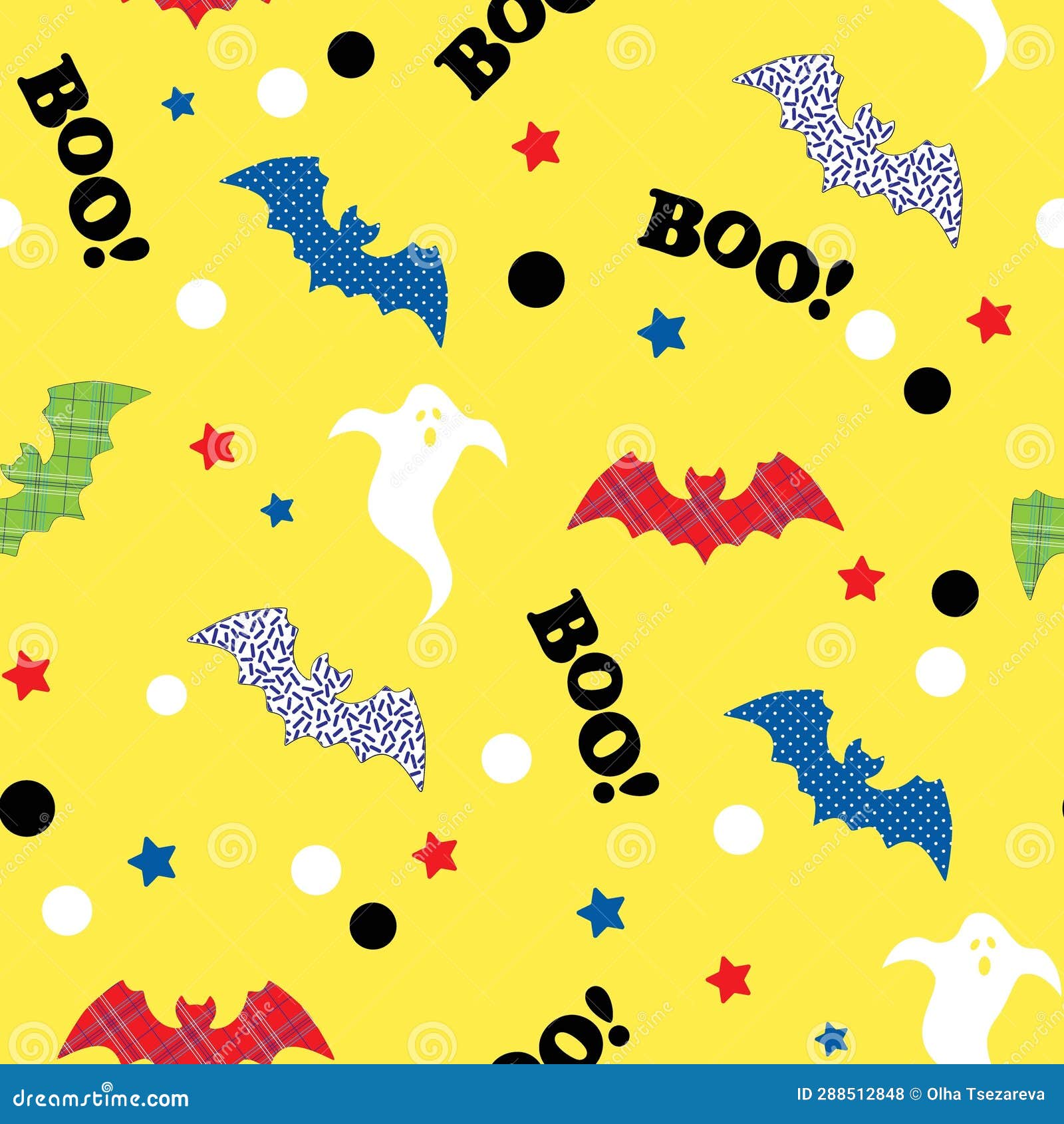 Halloween Hand Drawn Seamless Pattern with Decorative Bats and Boo Text ...
