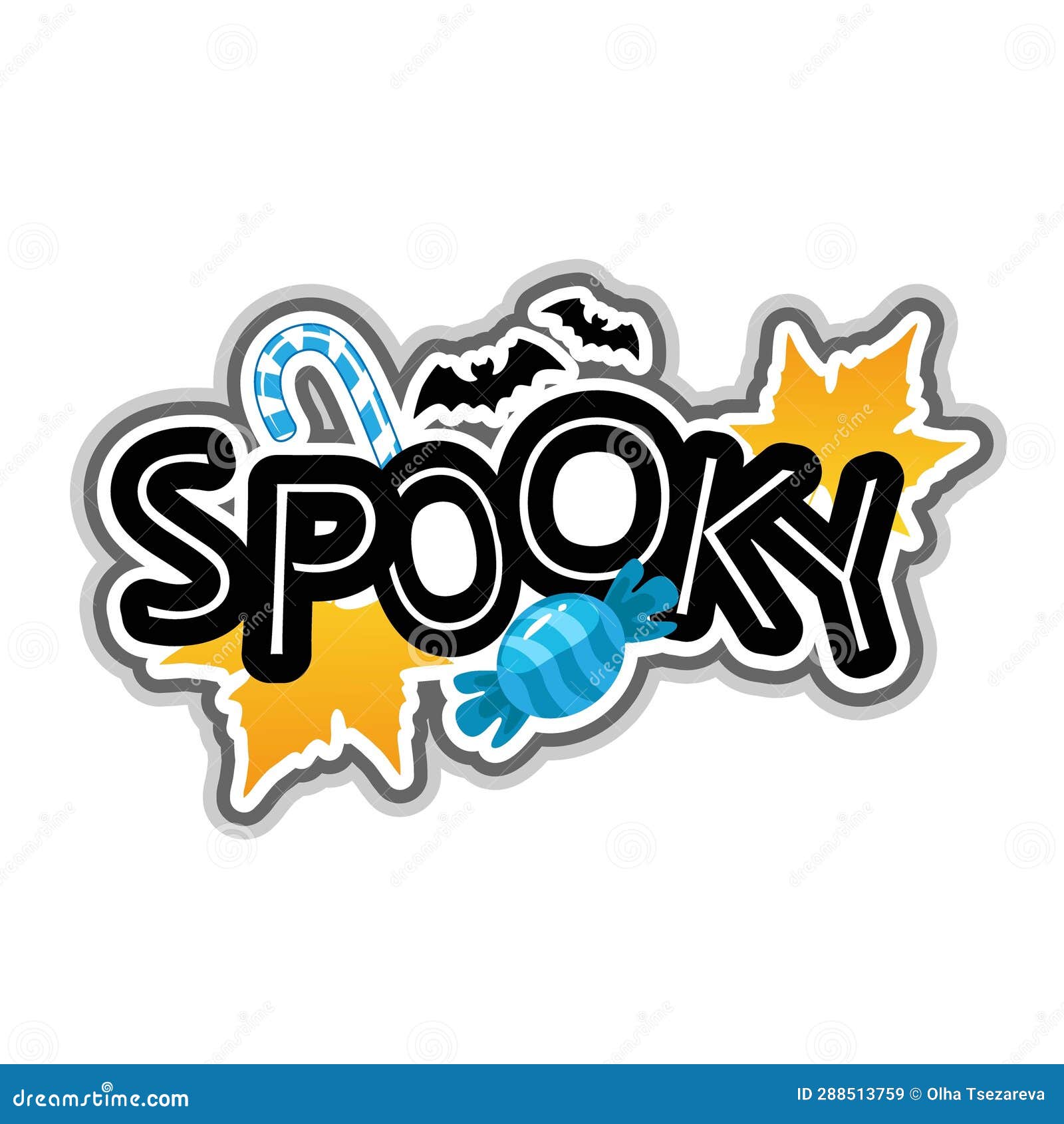 Spooky Lettering for Halloween. Candy, Bats, Leaves on Background Stock ...