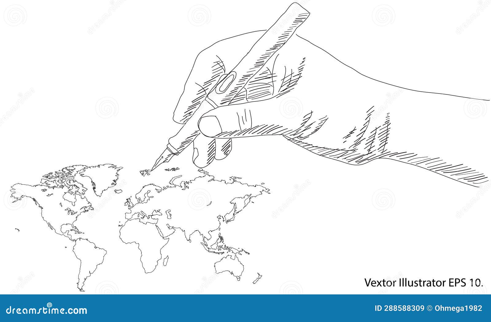 Hand Writing World Map Earth Globe Vector Line Sketched Up Illustrator ...