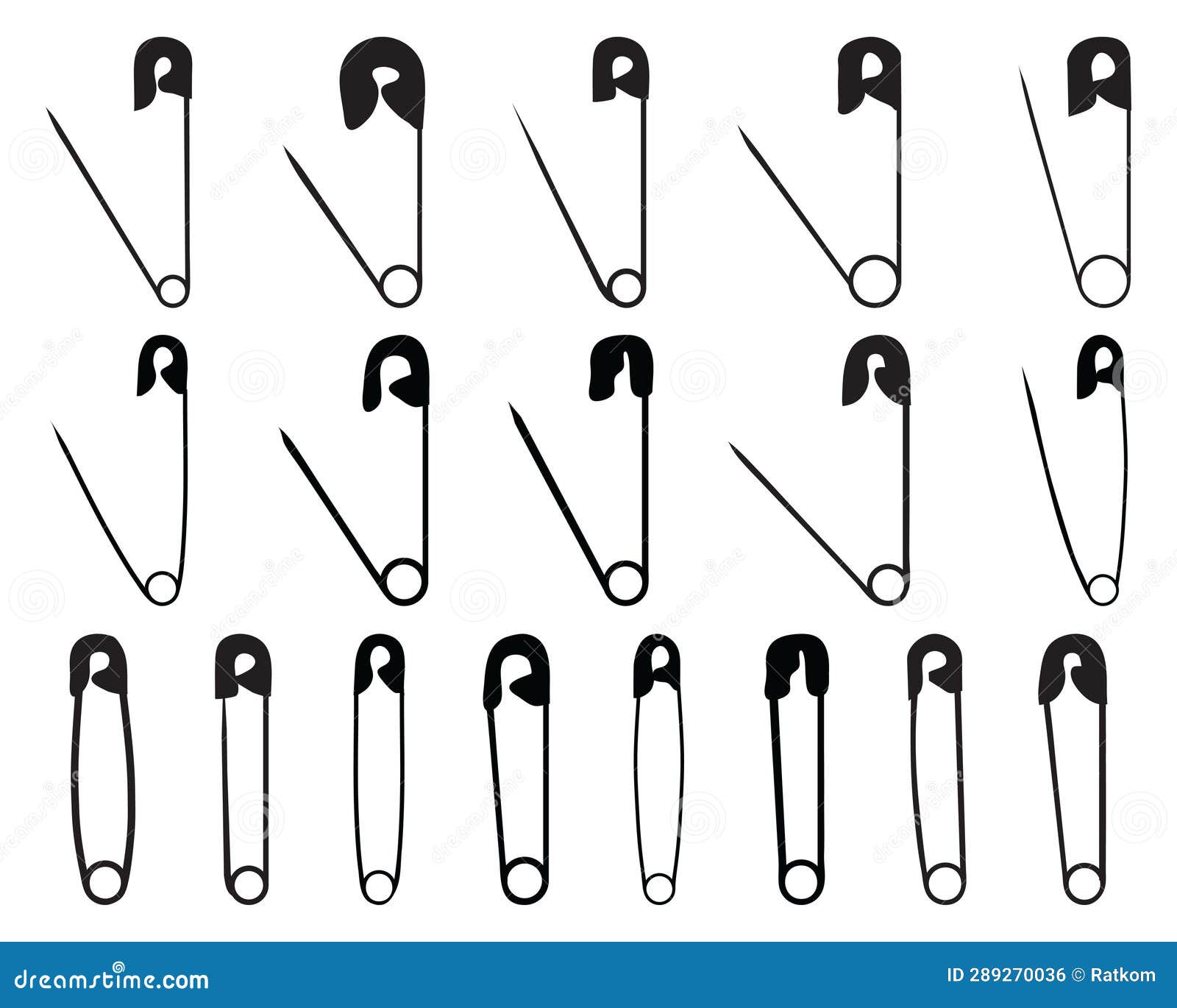 Black Silhouettes of Safety Pin Stock Illustration - Illustration of ...