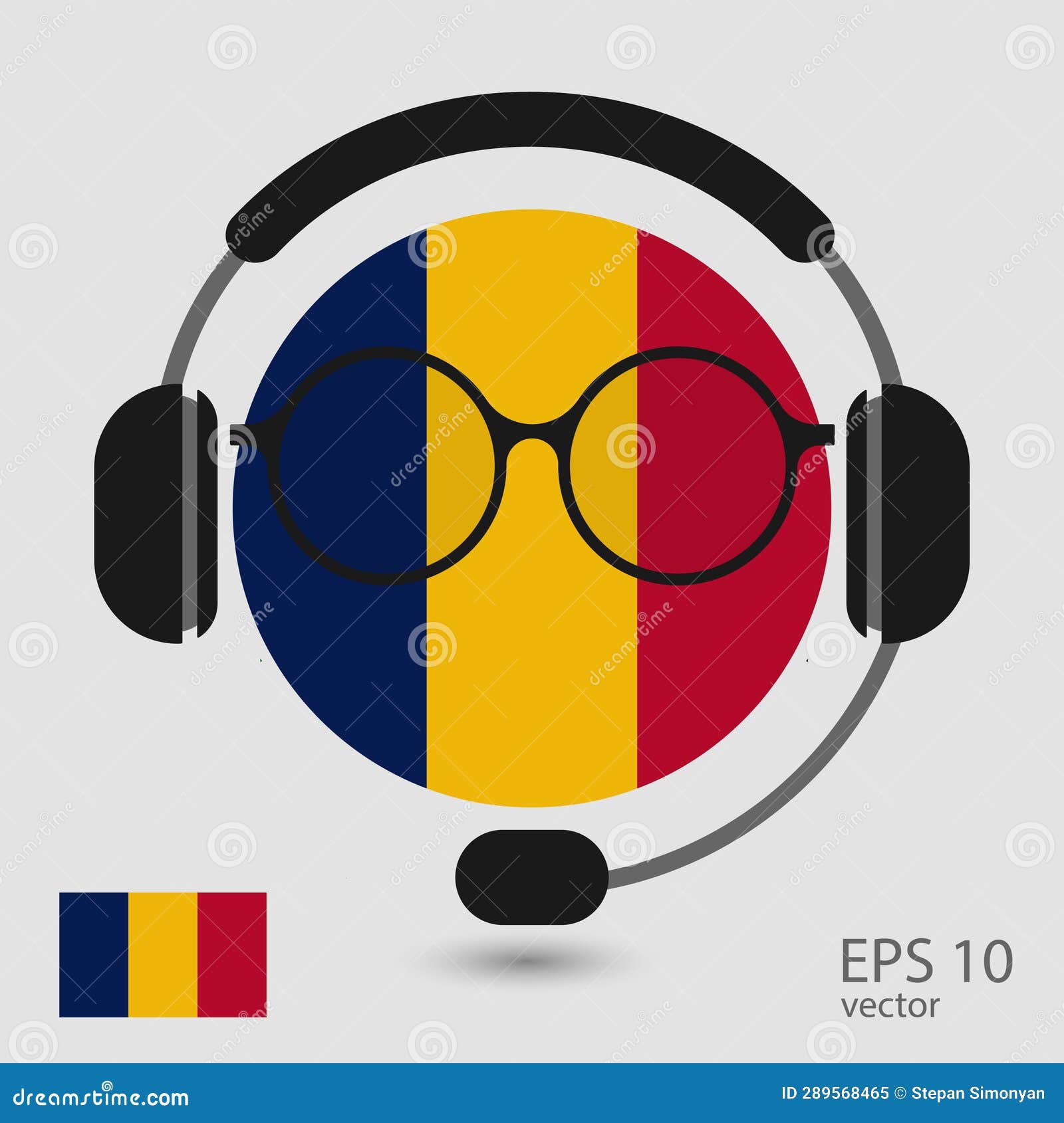 Chad Vector Flag with Headphones and Glasses, Vector Illustration. Web ...