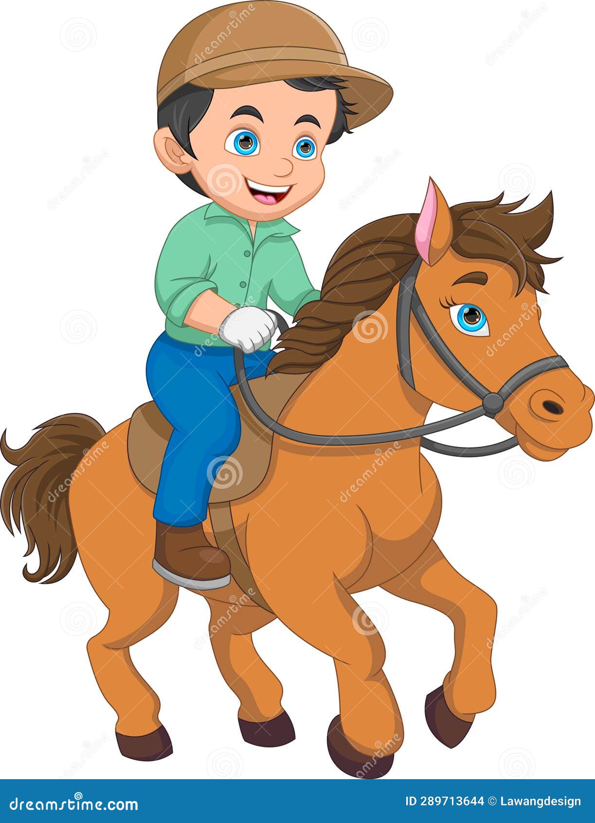 Cartoon Cute Boy Riding a Horse Stock Vector - Illustration of jockey ...