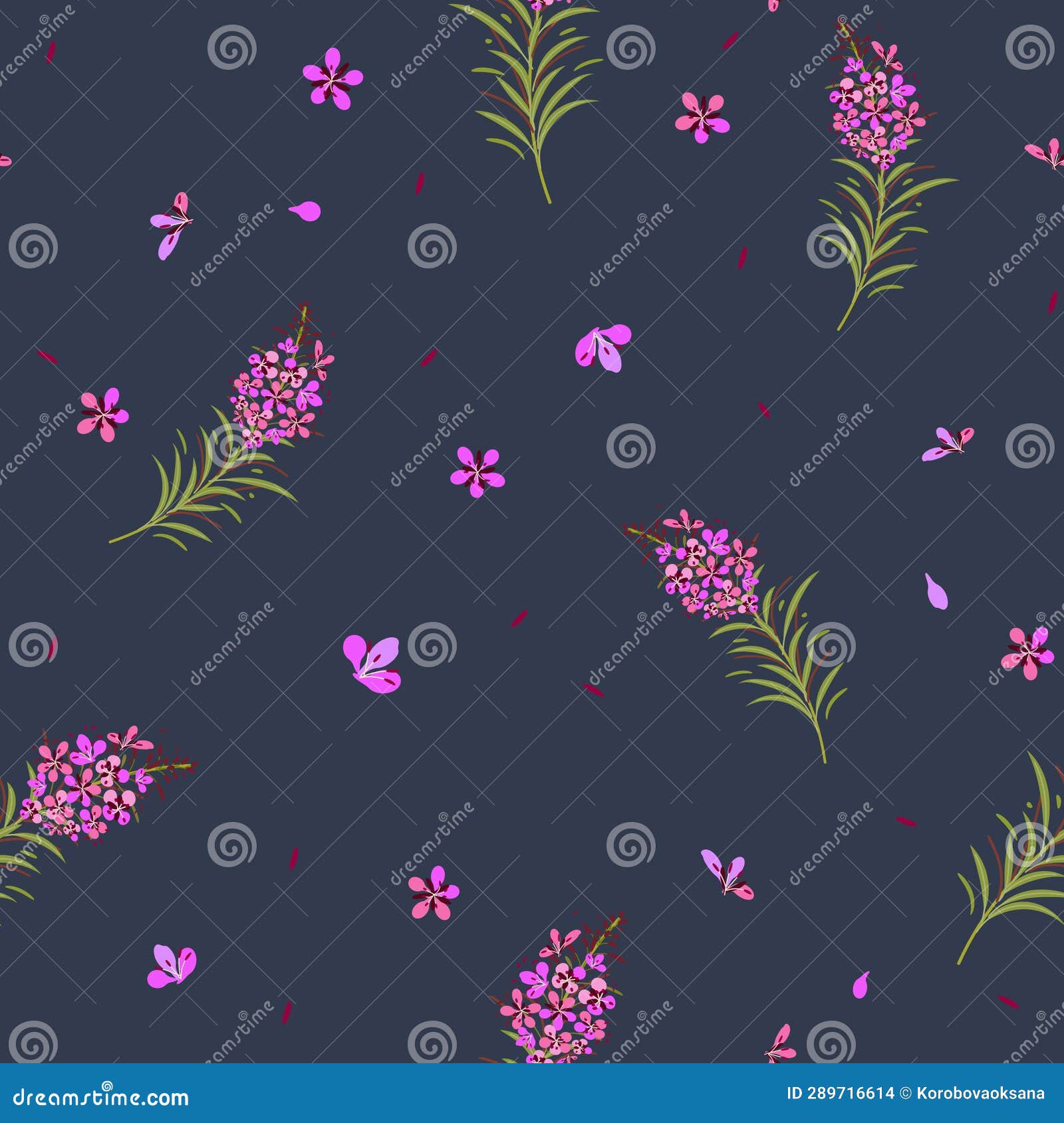Vector Seamless Pattern with Fireweed Plant Stock Illustration ...