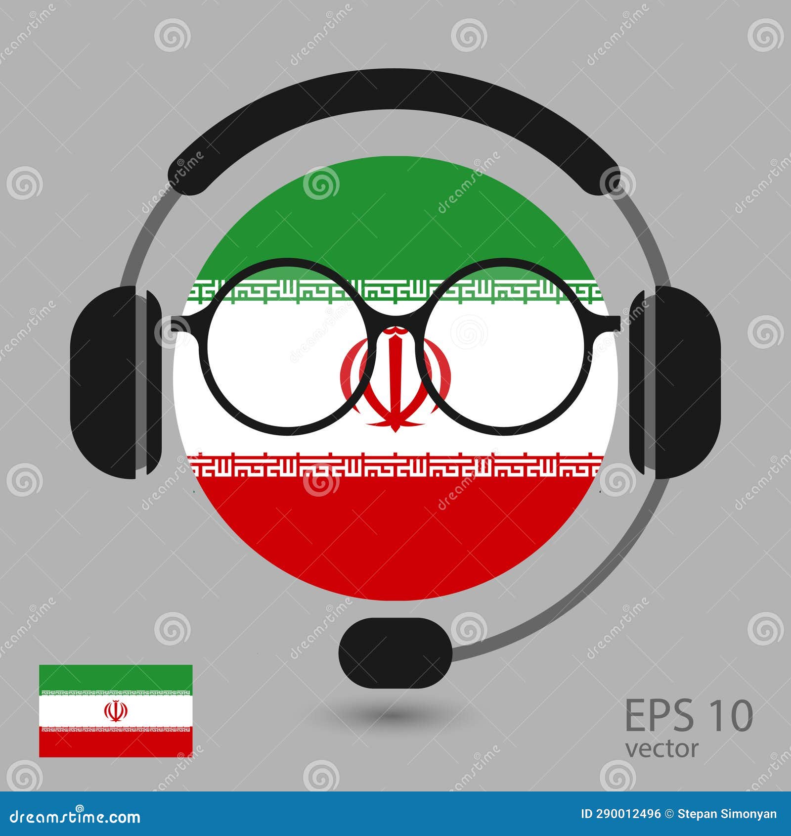 Vector Flag of Iran with Headphones and Glasses, Vector Illustration ...