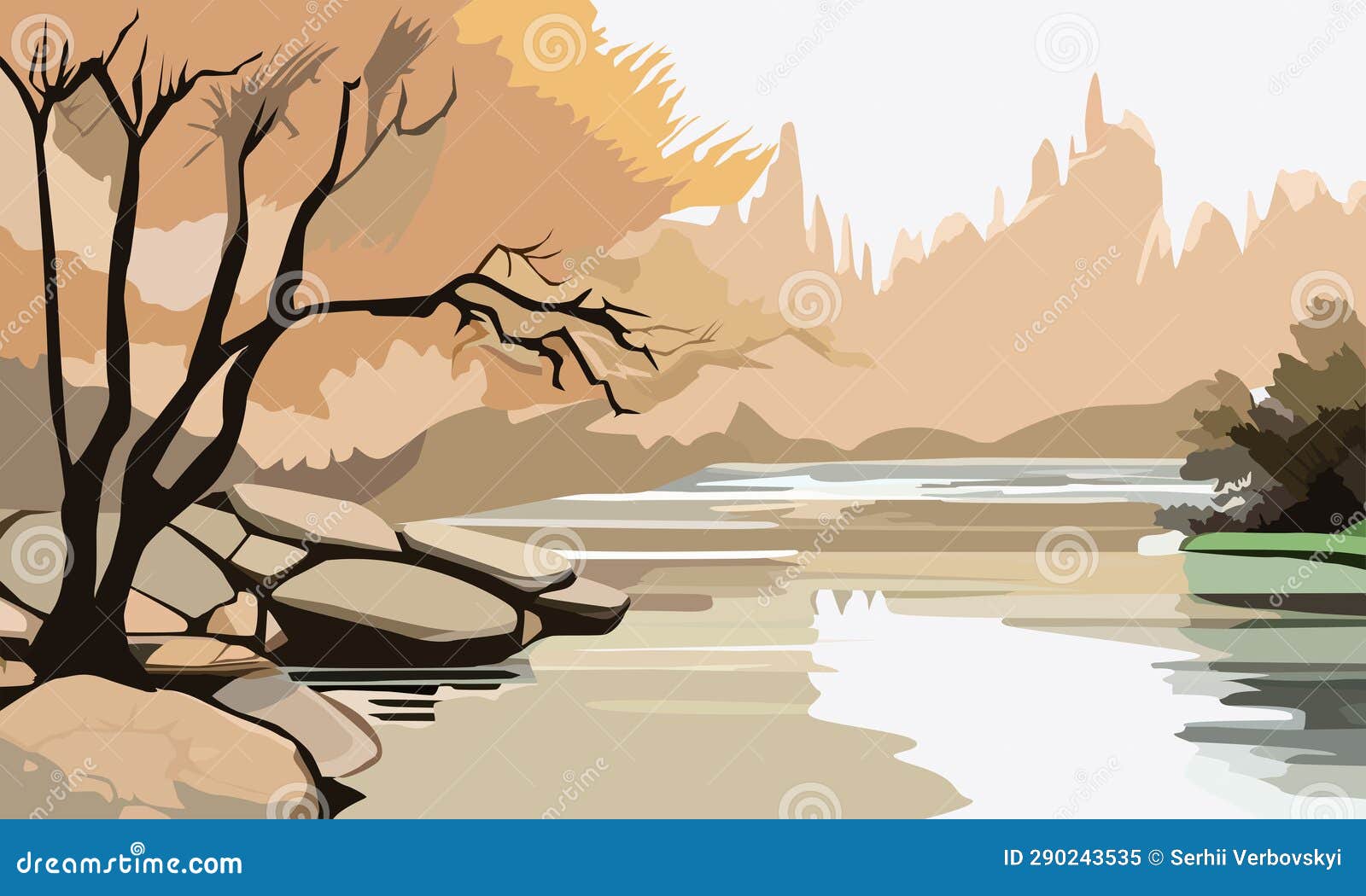 Color Vector Illustration in Beige-yellow Autumn Tones Depicting a ...