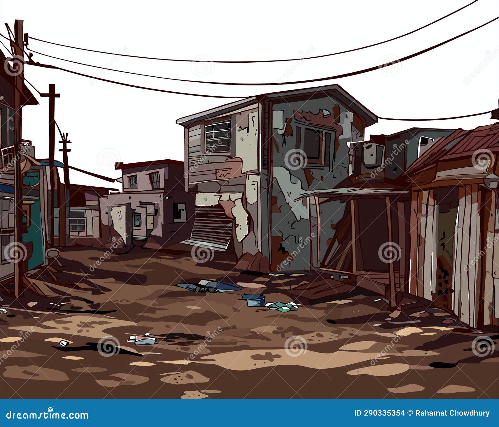 Free Post-apocalypse City Cartoon with Empty Destroyed Living Buildings ...