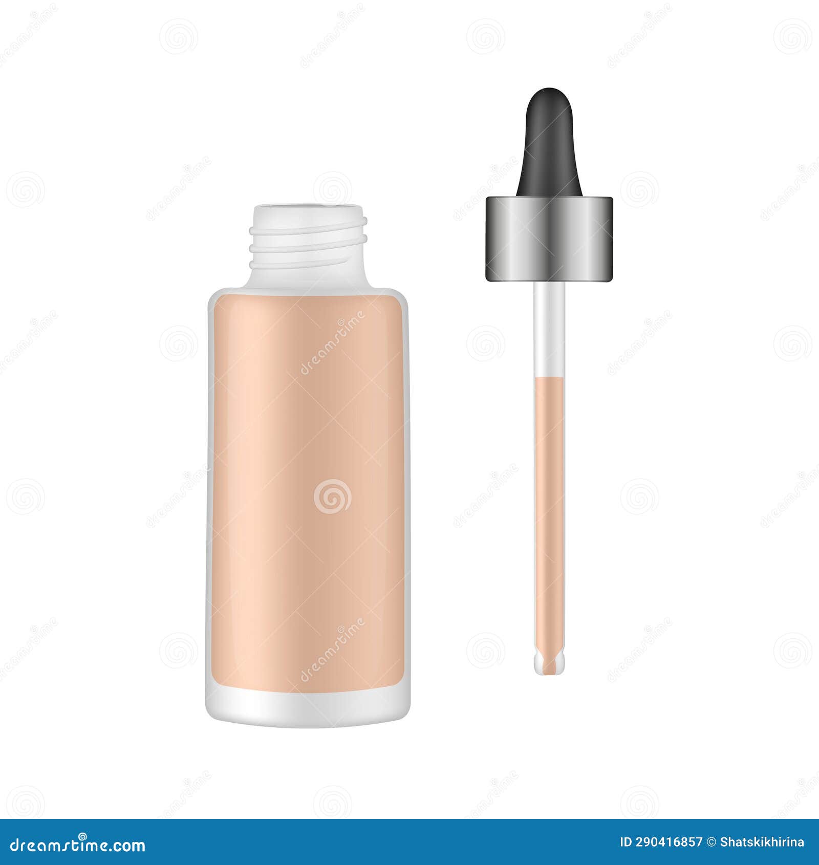 Foundation Bottle with Pipette. Dropper. Glass Container. Beige Liquid ...