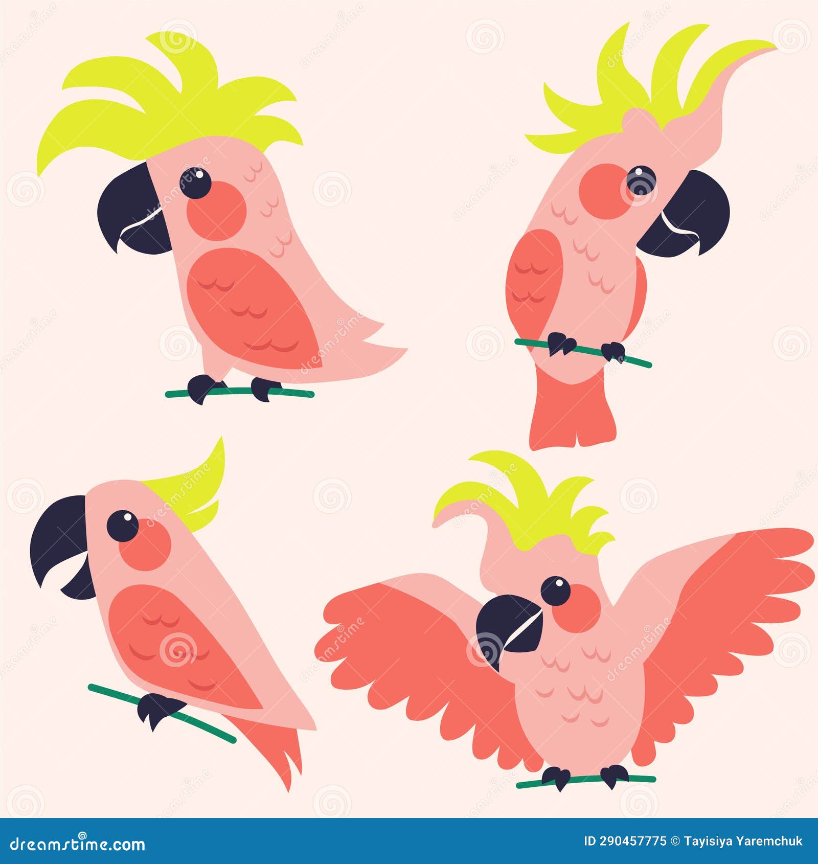 Cartoon Parrots Collection. Parrot Wild Animal Birds Set. Tropical ...