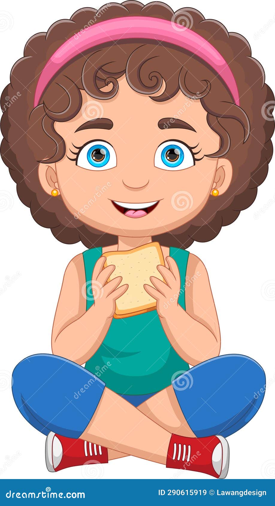 Cute Little Girl is Eating Bread Cartoon Stock Vector - Illustration of ...